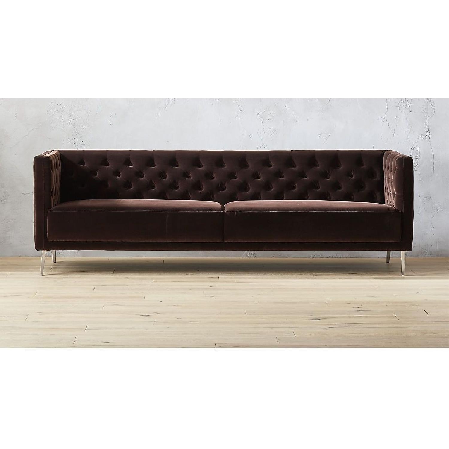 CB2 Savile Cocoa Brown Velvet Tufted Sofa - AptDeco
