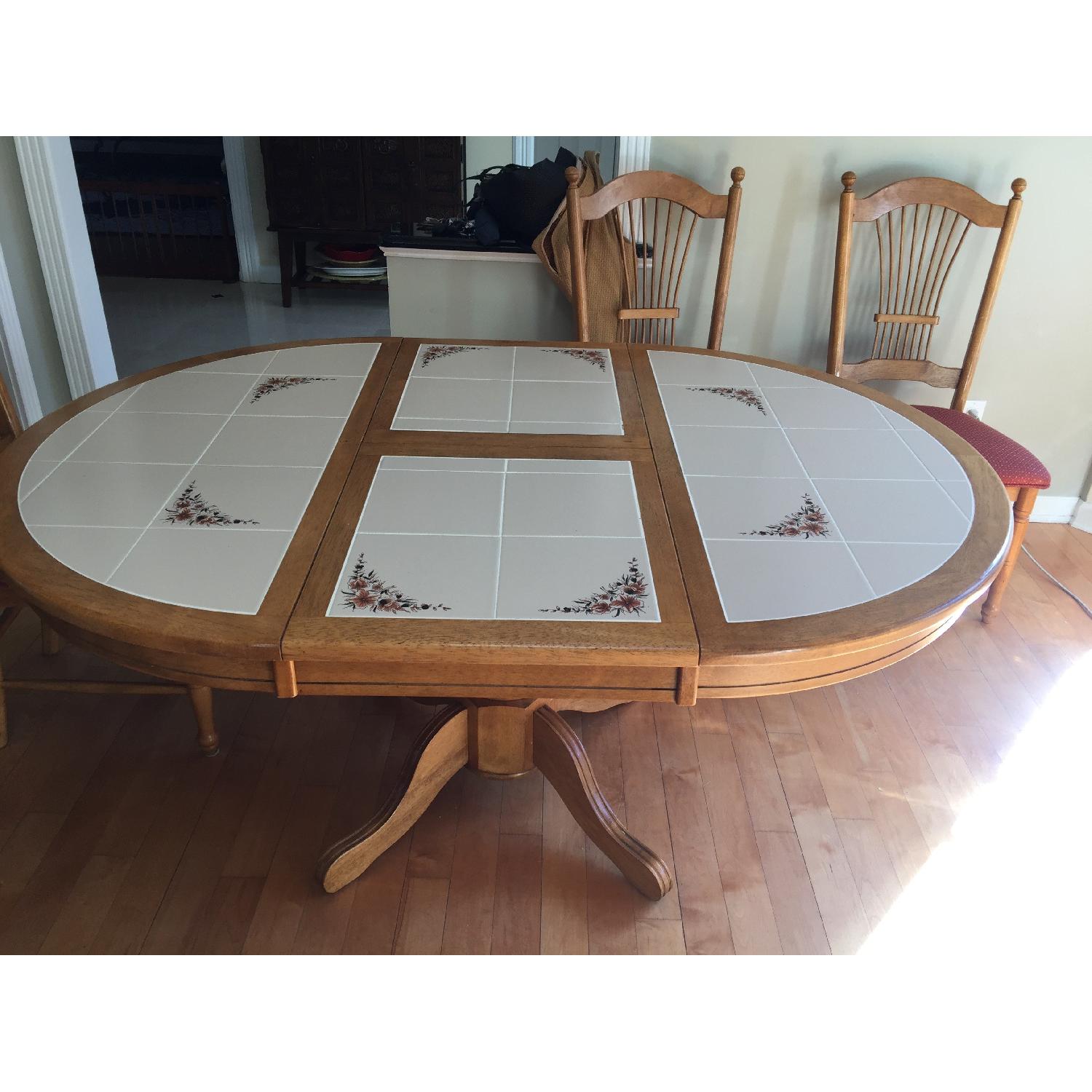 Wood/Stone Kitchen Table w/ 4 Chairs - AptDeco