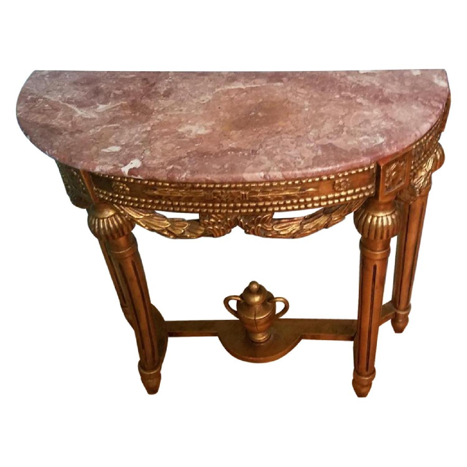 Antique Marble Finish Side Table - AptDeco