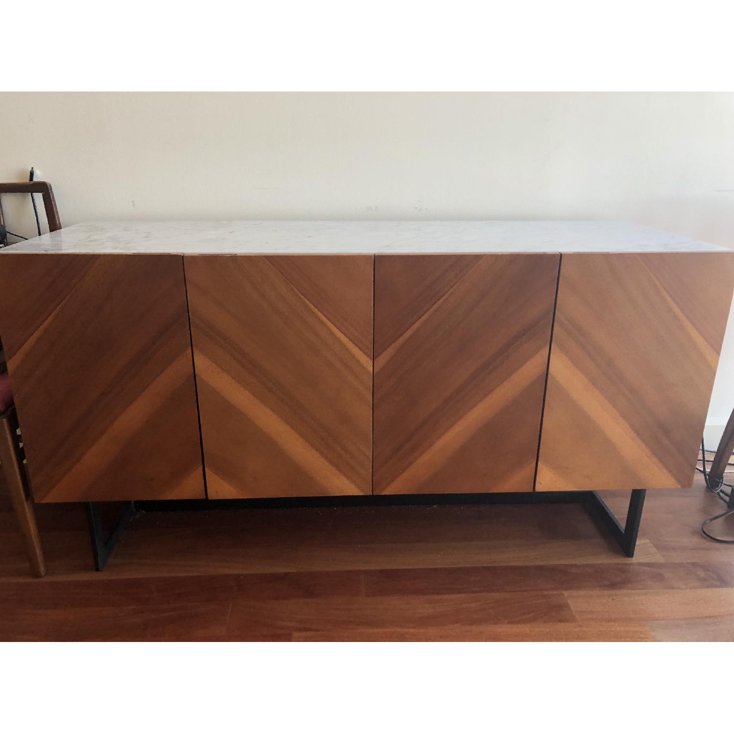 CB2 Wood & Marble Top Media Console - AptDeco