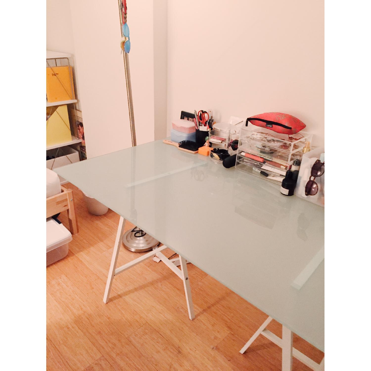 Ikea Light Blue Frosted Multi-Purpose Table - AptDeco