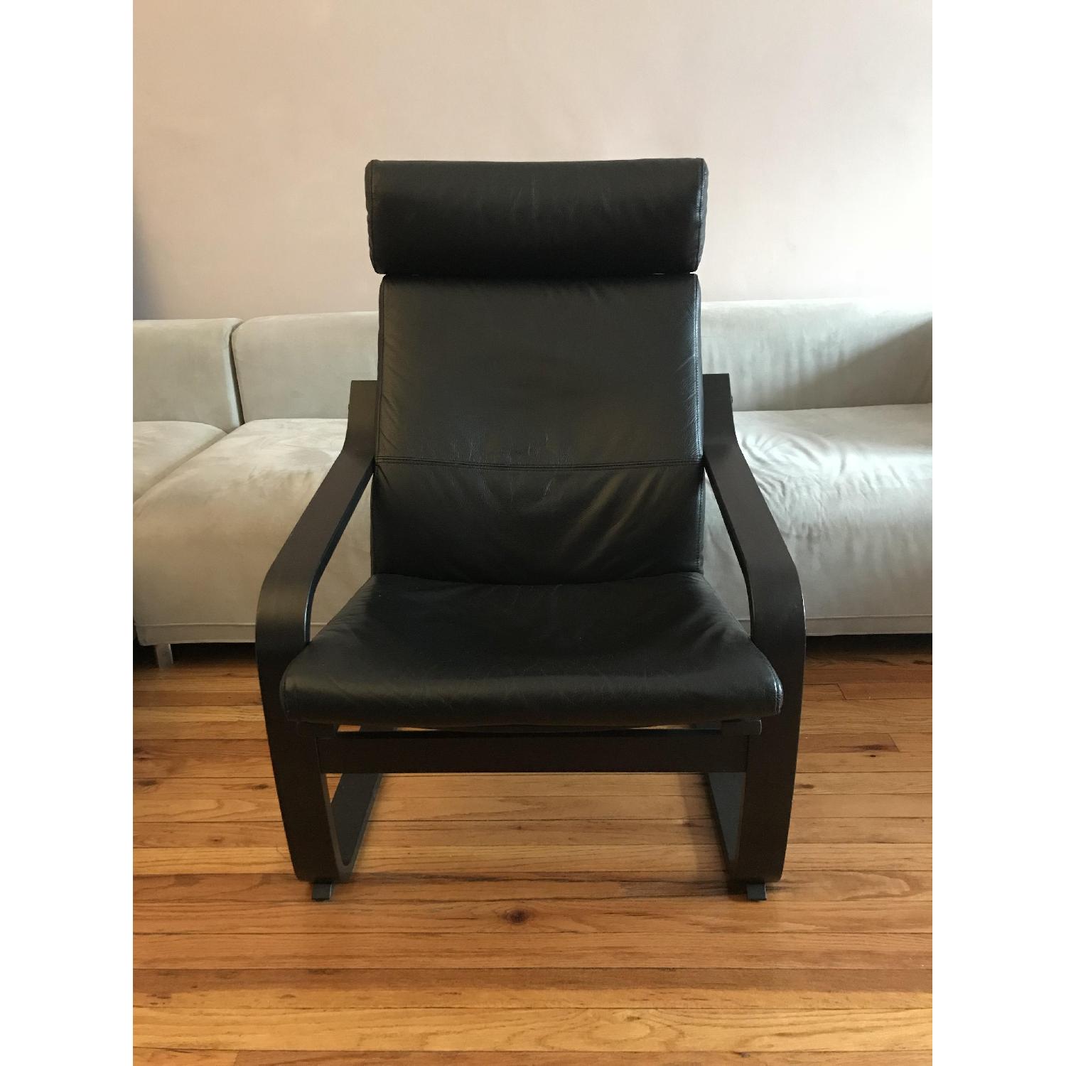Ikea Poang Black Leather Armchair - AptDeco
