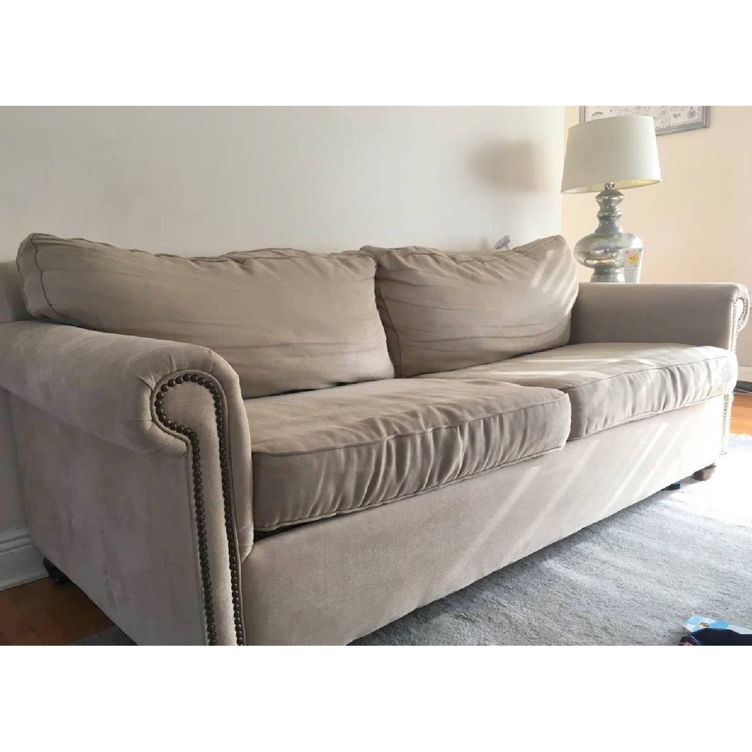 Pier 1 Alton Ecru Rolled Arm Sleeper Sofa - AptDeco