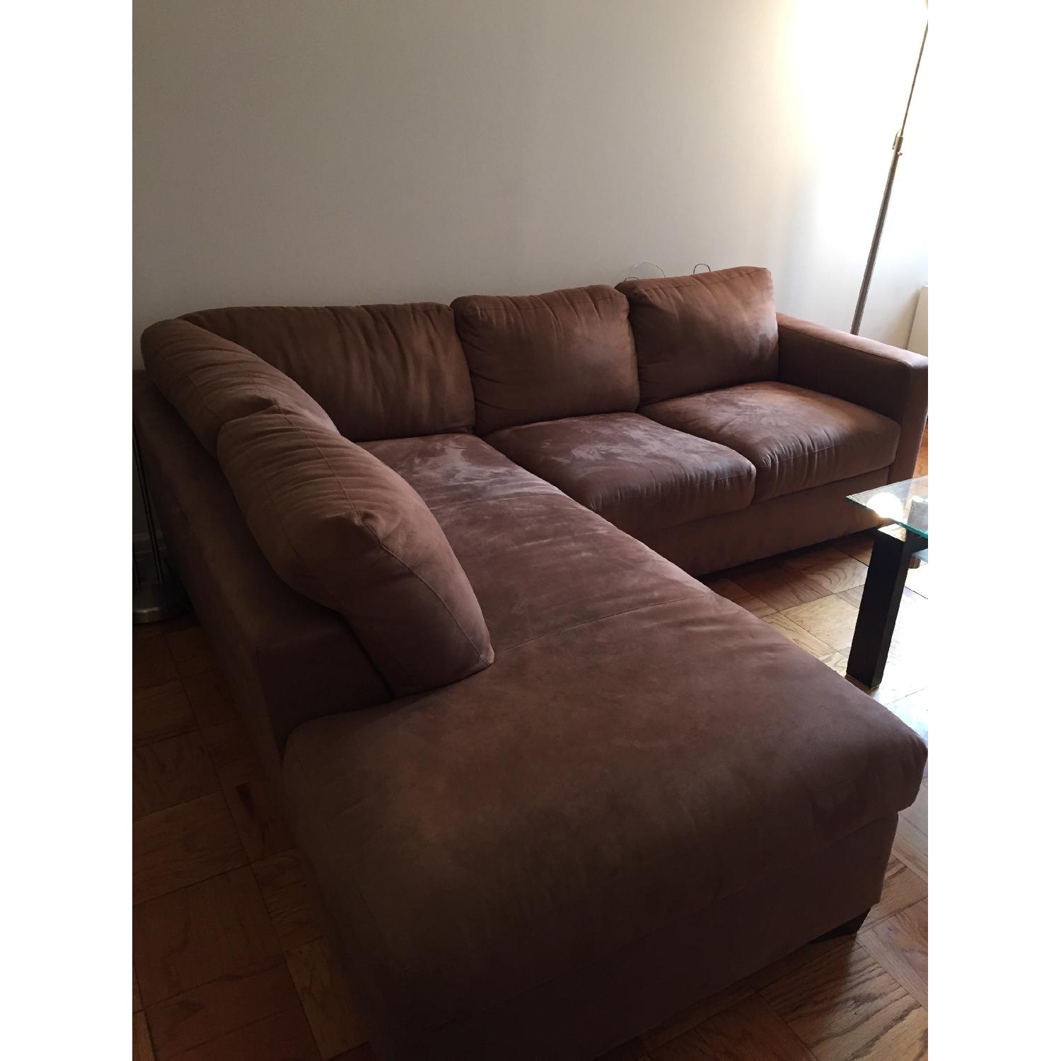 Natuzzi Italsofa Brown Microfiber L Shaped Couch - AptDeco