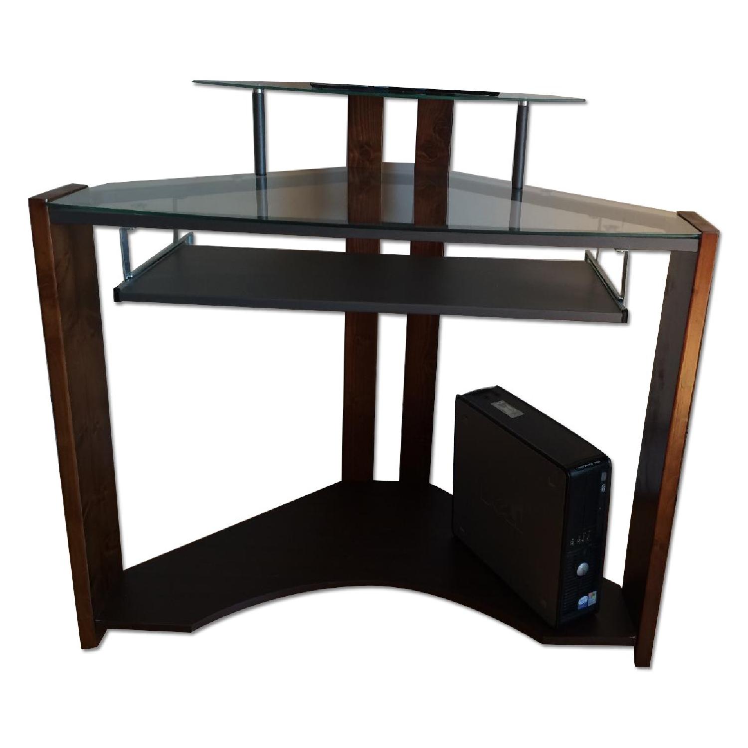 Acme Computer Desk with Glass Top in Cherry - AptDeco