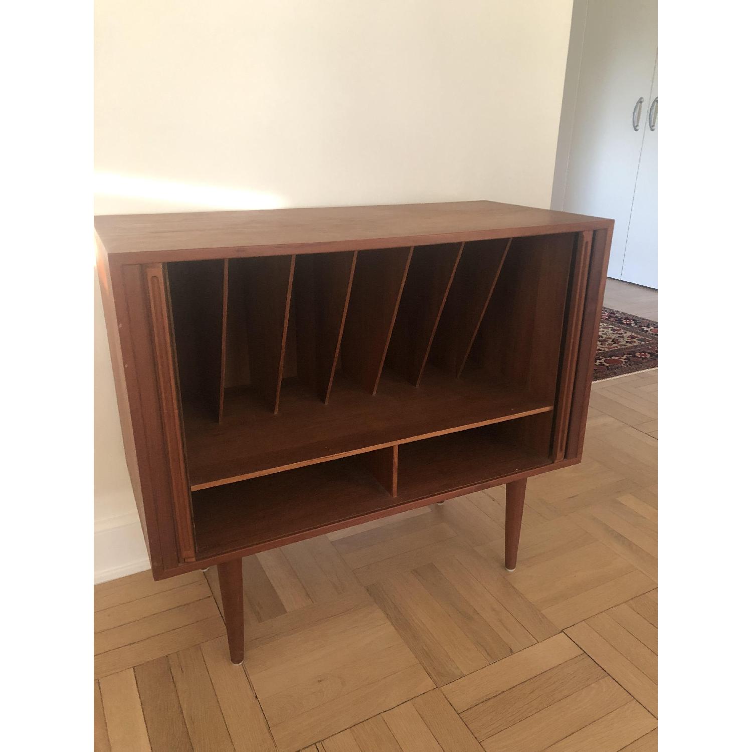 Mid Century Modern Record Storage w/ Sliding Accordion Doors - AptDeco