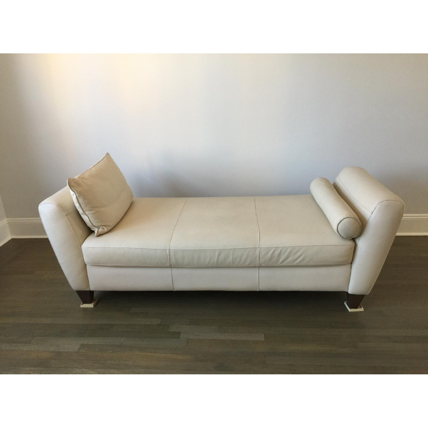 Natuzzi Leather Chaise Lounge w/ Wooden Legs - AptDeco