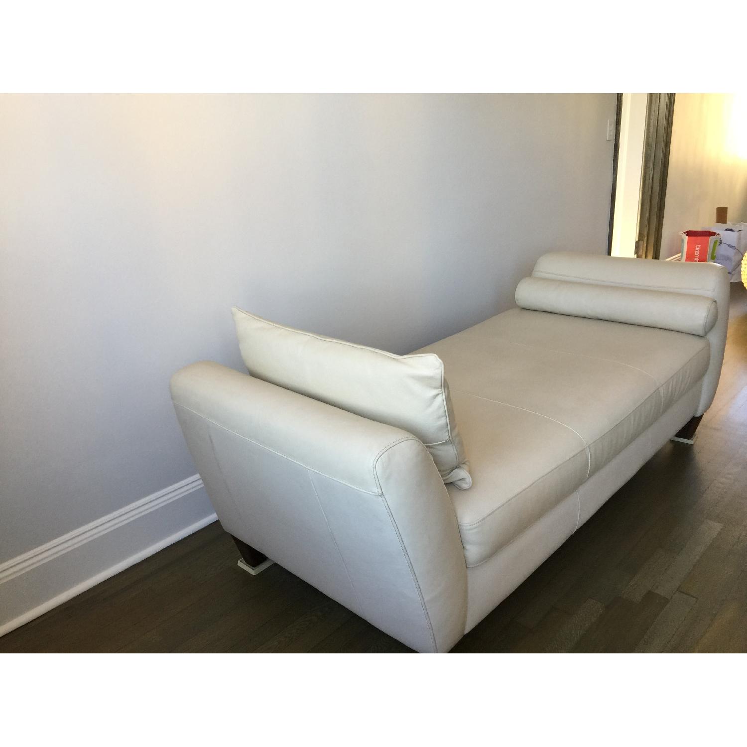 Natuzzi Leather Chaise Lounge w/ Wooden Legs - AptDeco