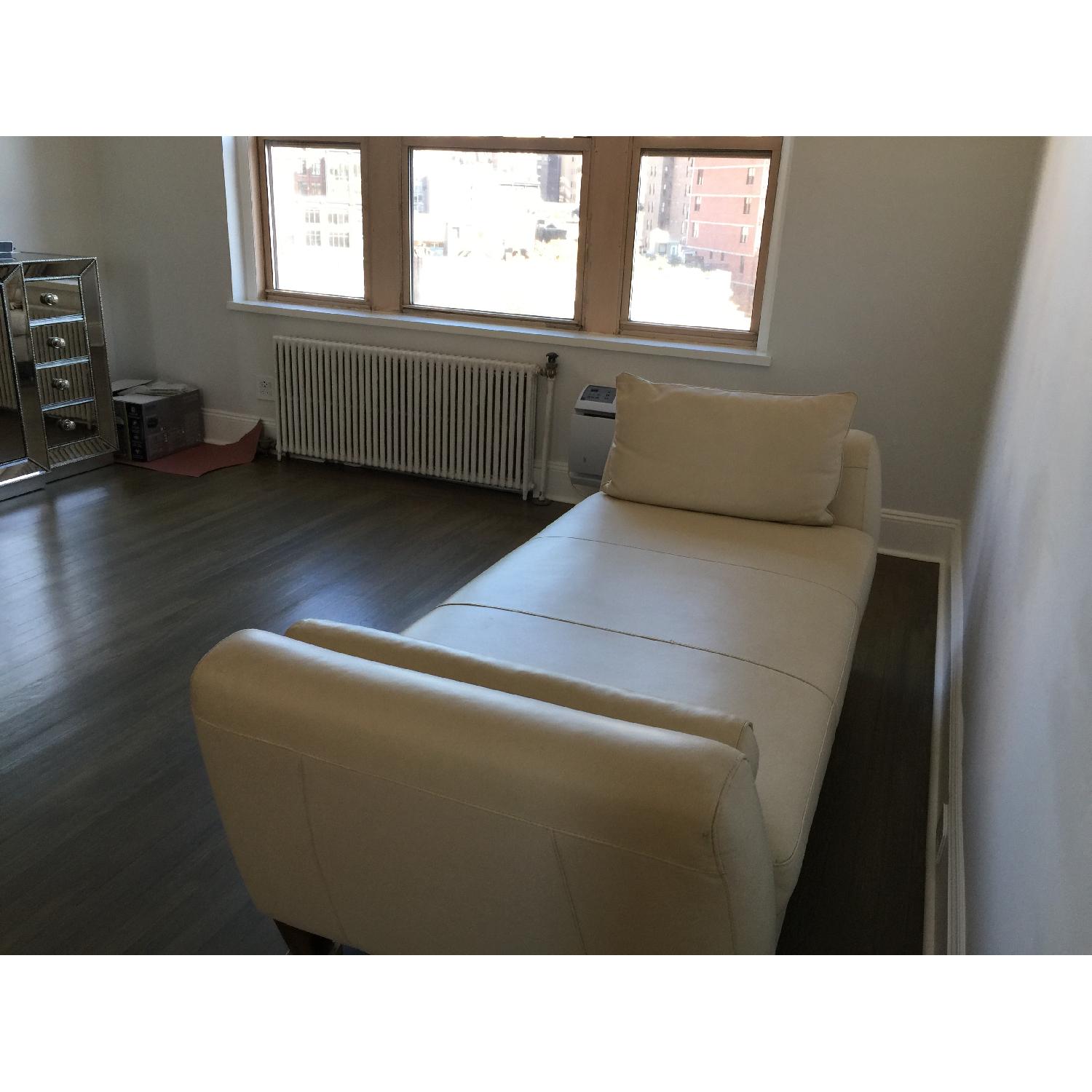 Natuzzi Leather Chaise Lounge w/ Wooden Legs - AptDeco