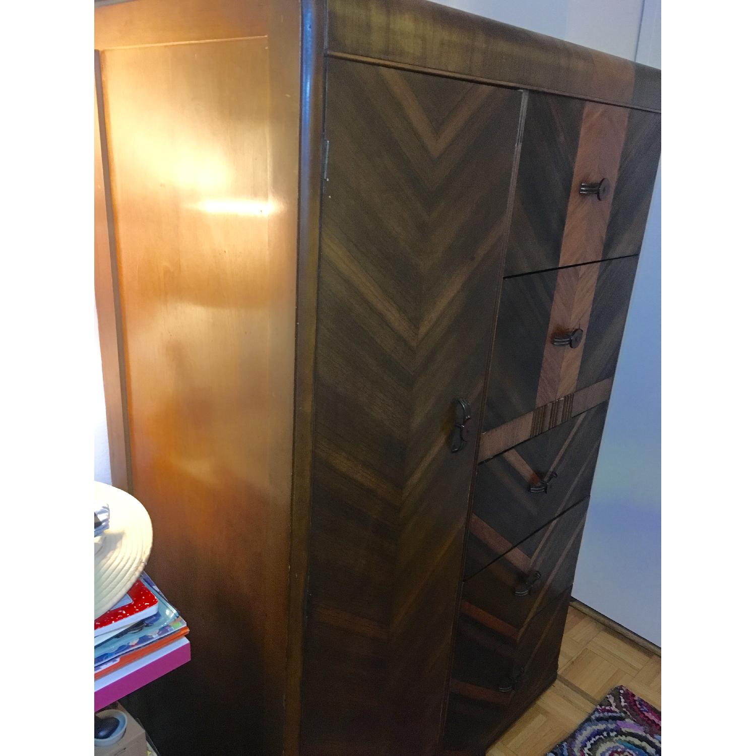 Vintage Art Deco Waterfall Inlay Wardrobe w/ Bakelite handles - AptDeco