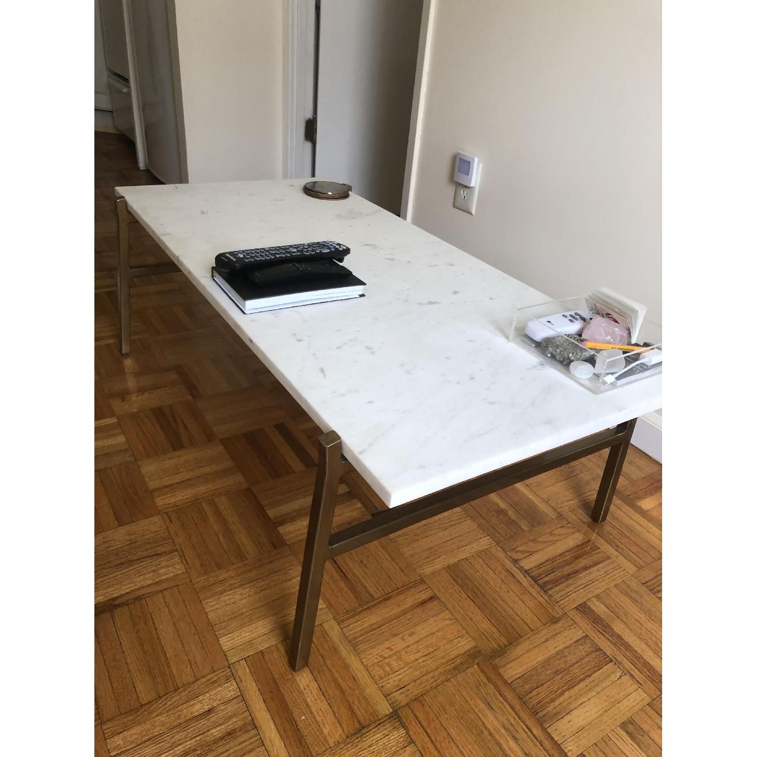 CB2 Slab Small Marble Table w/ Brass Base - AptDeco