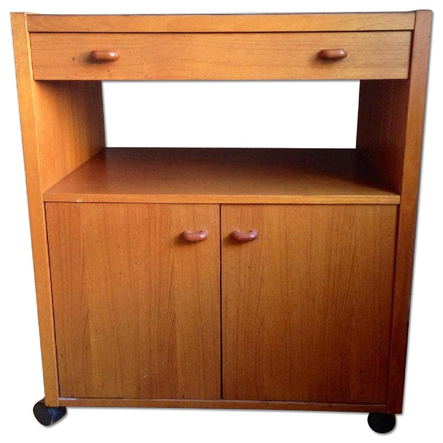 Mid Century Rolling Teak Storage Cart - AptDeco