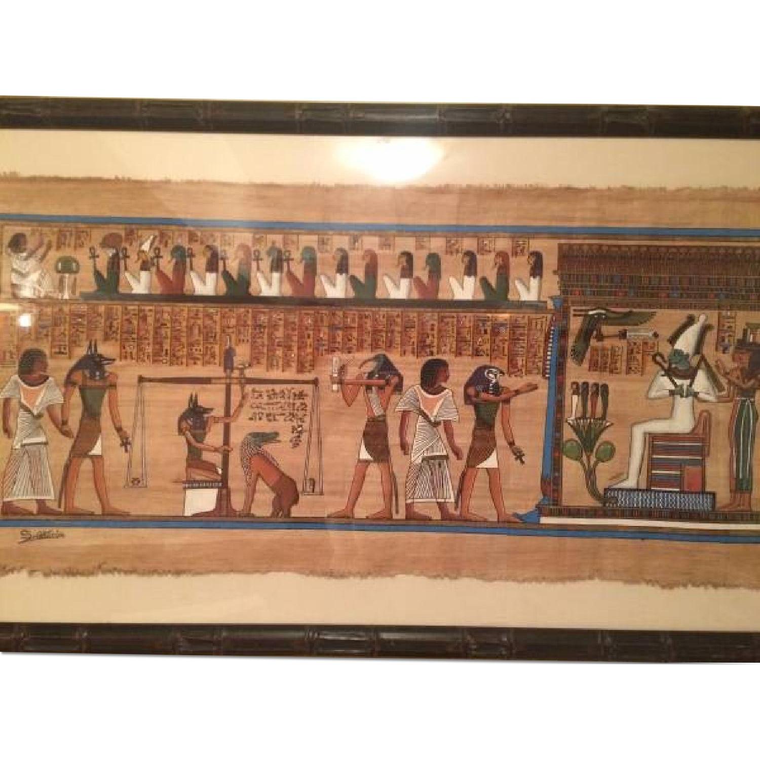 Egyptian Papyrus Painting - Final Judgment on Light Papyrus - AptDeco