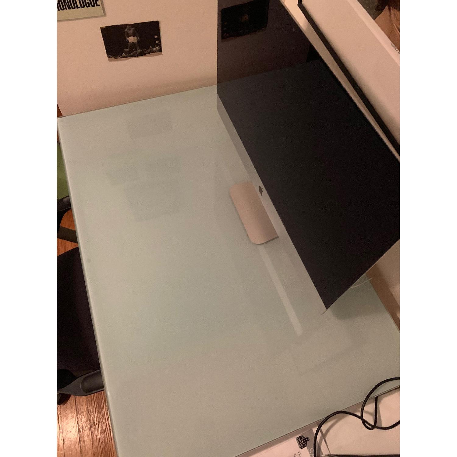 CB2 Brushed Metal & Frosted Glass Modern Desk - AptDeco