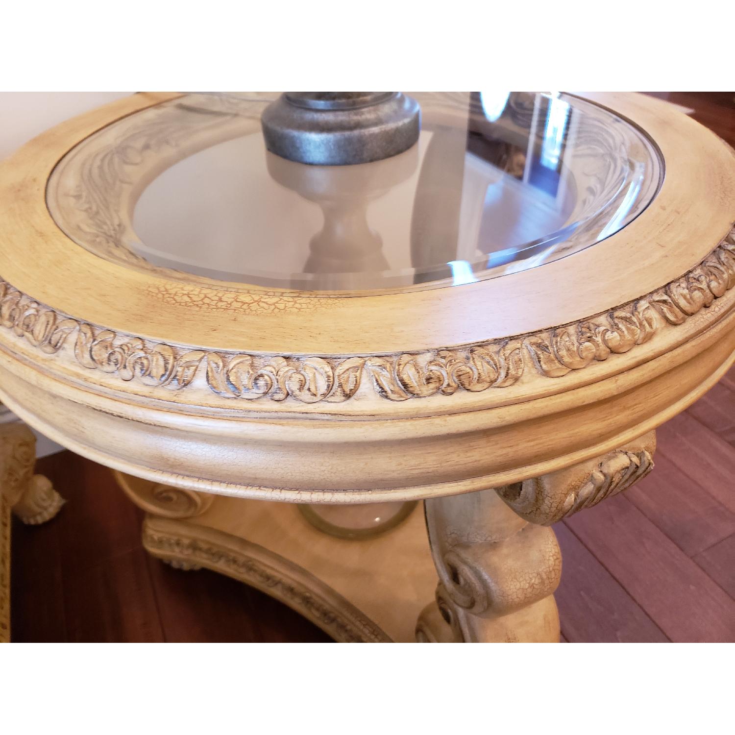 Schnadig Wood Glass Top Side Table - AptDeco