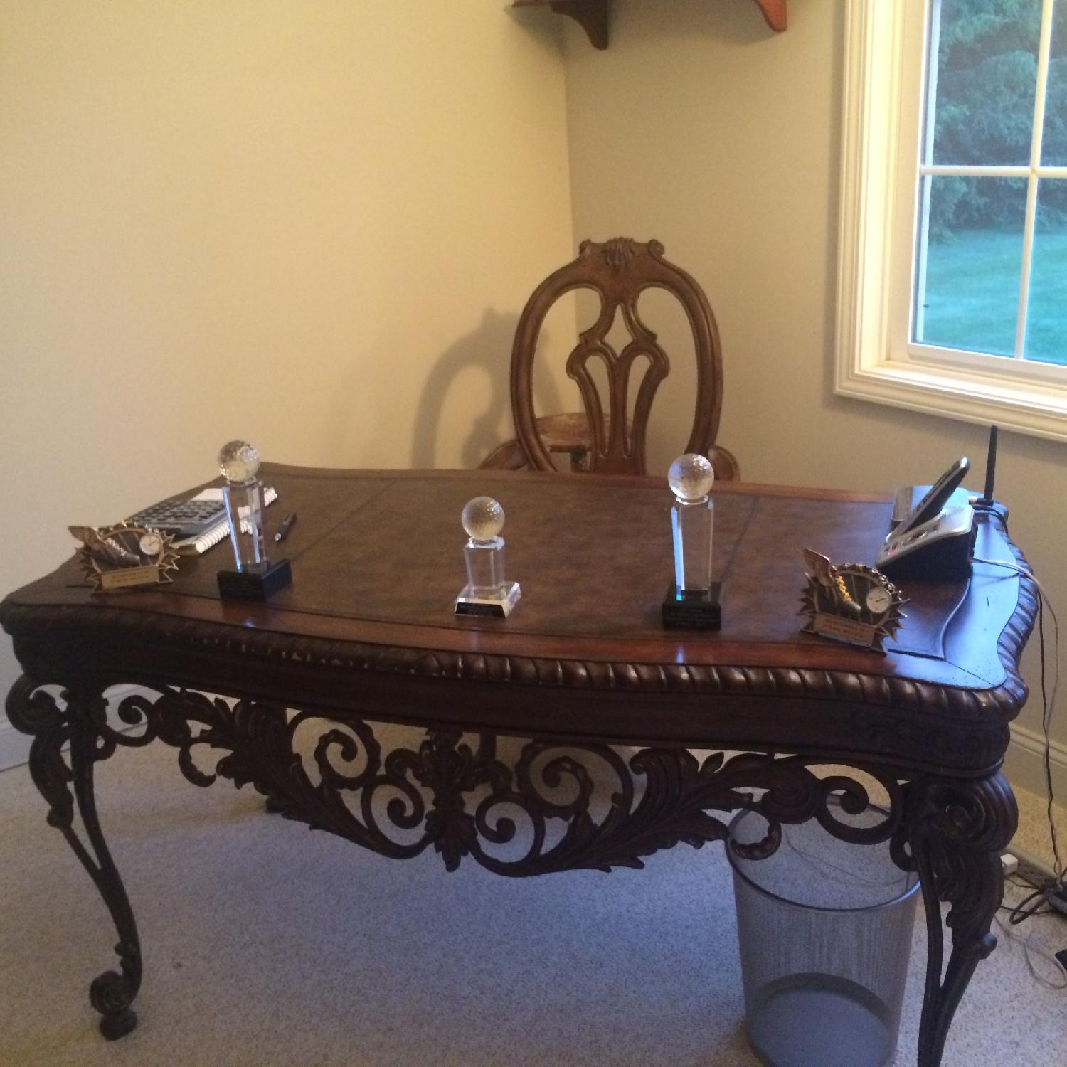 Thomasville Leather Top Writing Desk & Chair - AptDeco