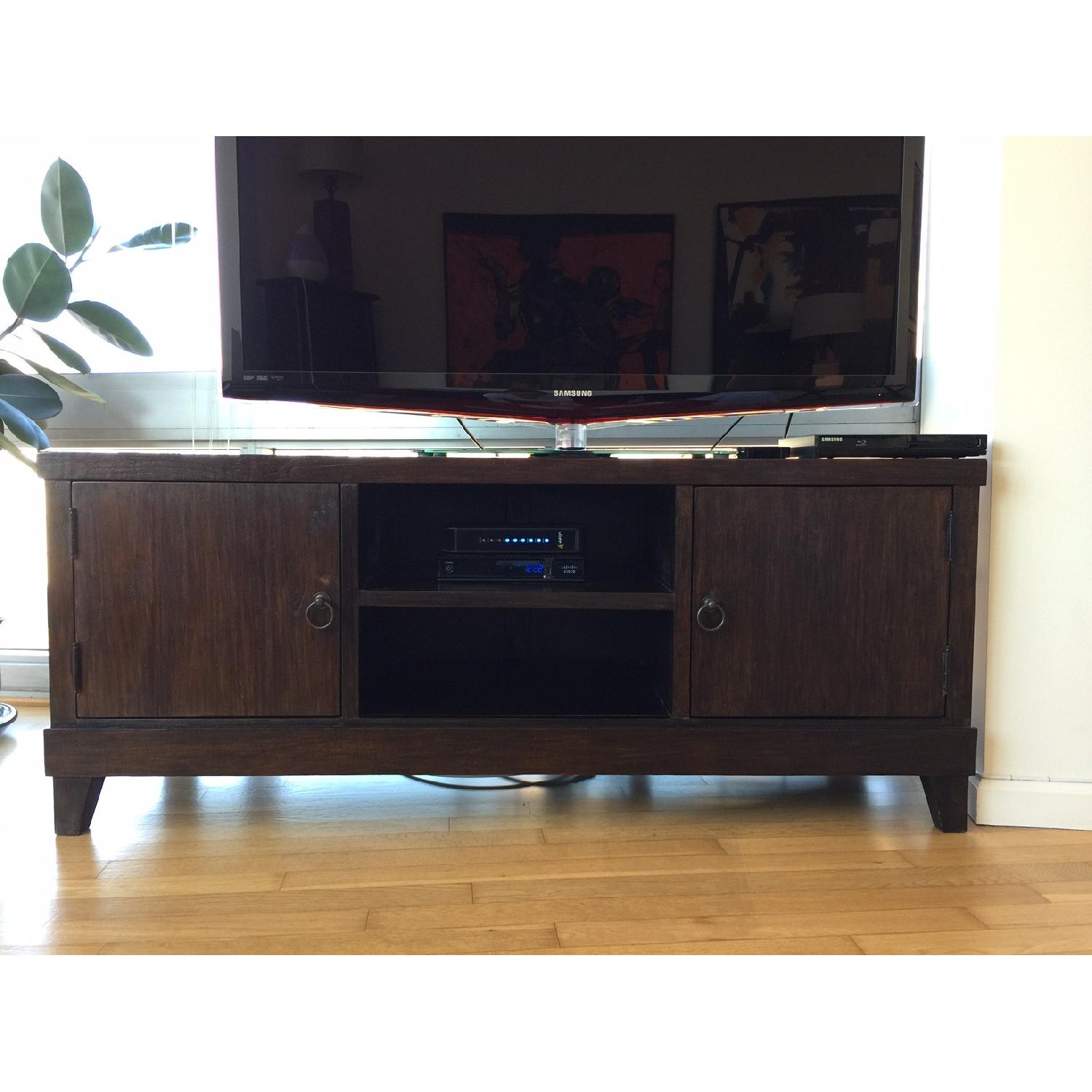 Large Dark Wood TV Table - AptDeco