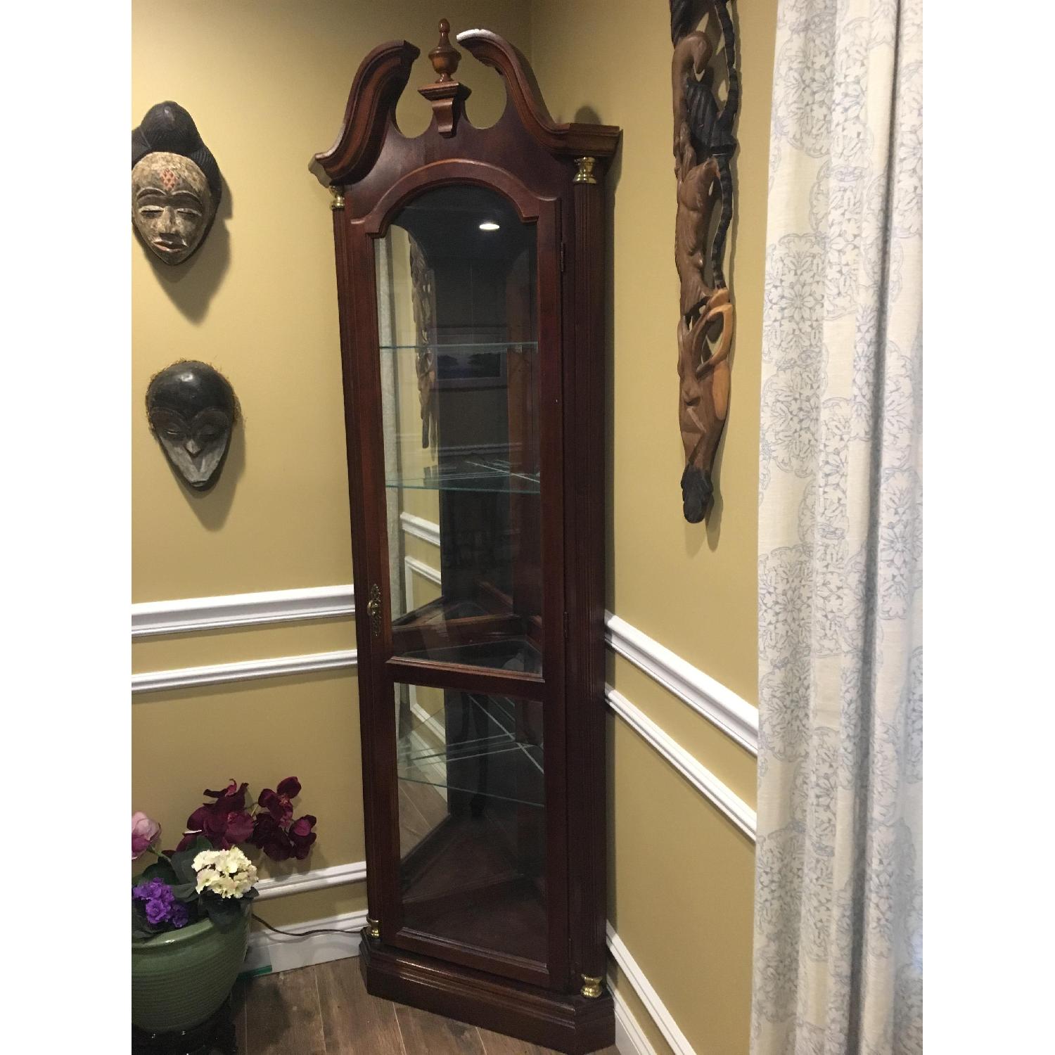 Vintage Queen Anne Lighted Corner Curio Display Cabinet - AptDeco