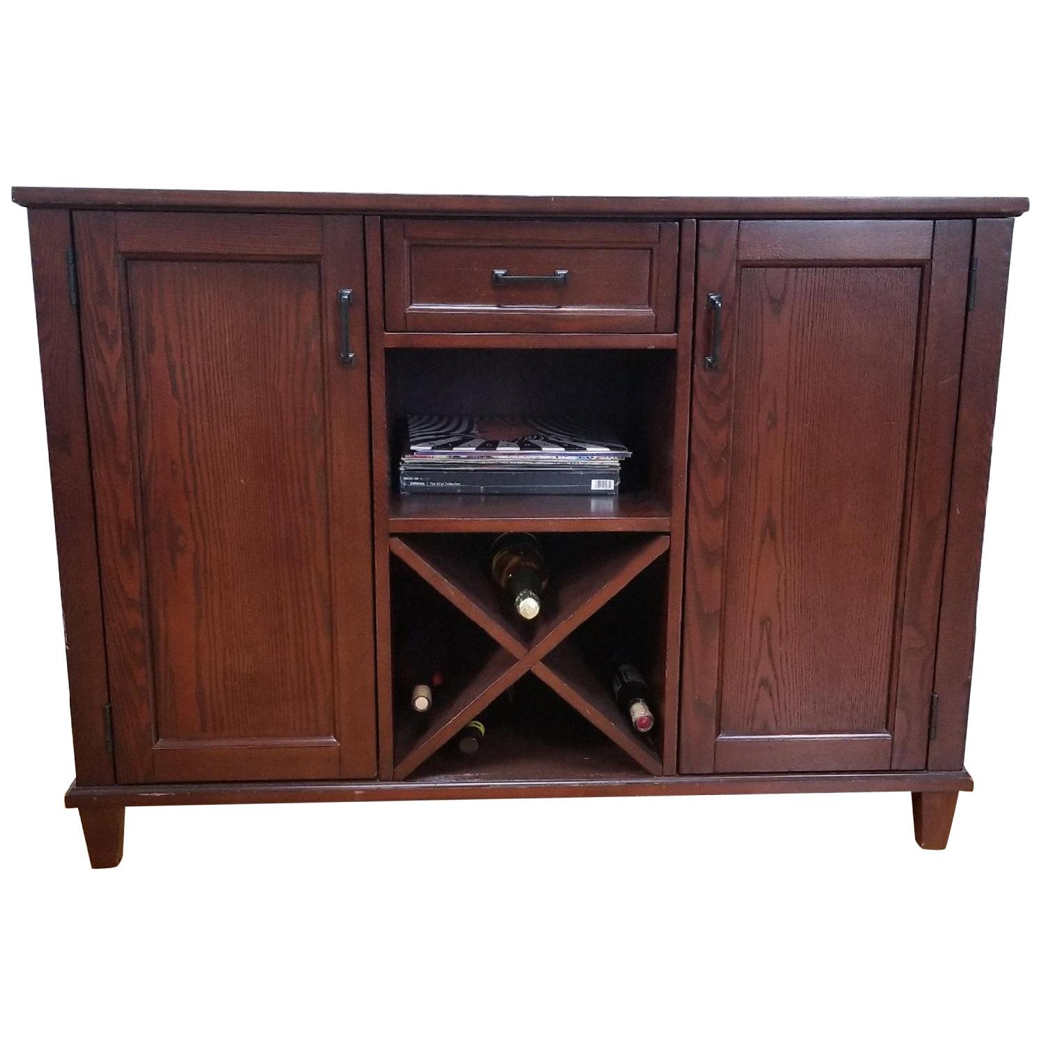 Wooden Storage Cabinet w/ Wine Rack - AptDeco