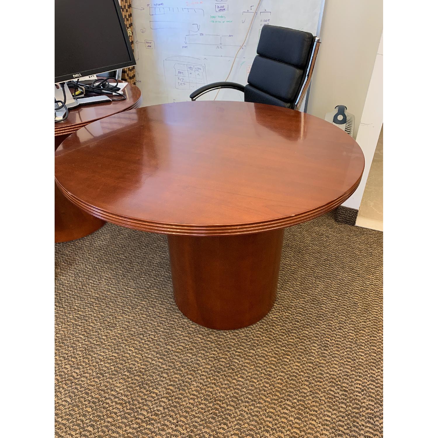 Round Cherry Finish Wood Table w/ Drum Base - AptDeco