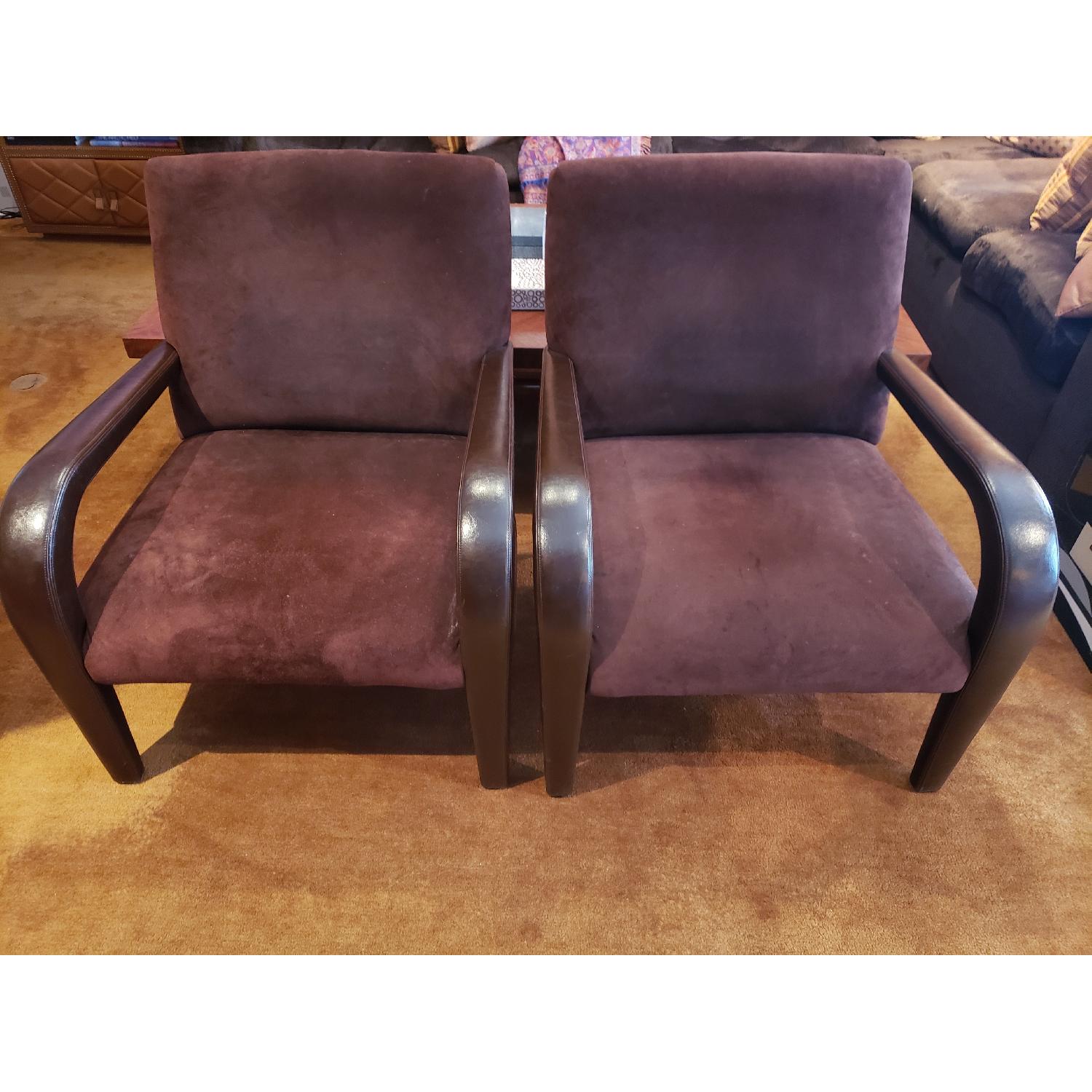 Brown Suede & Leather Arm Chairs - AptDeco
