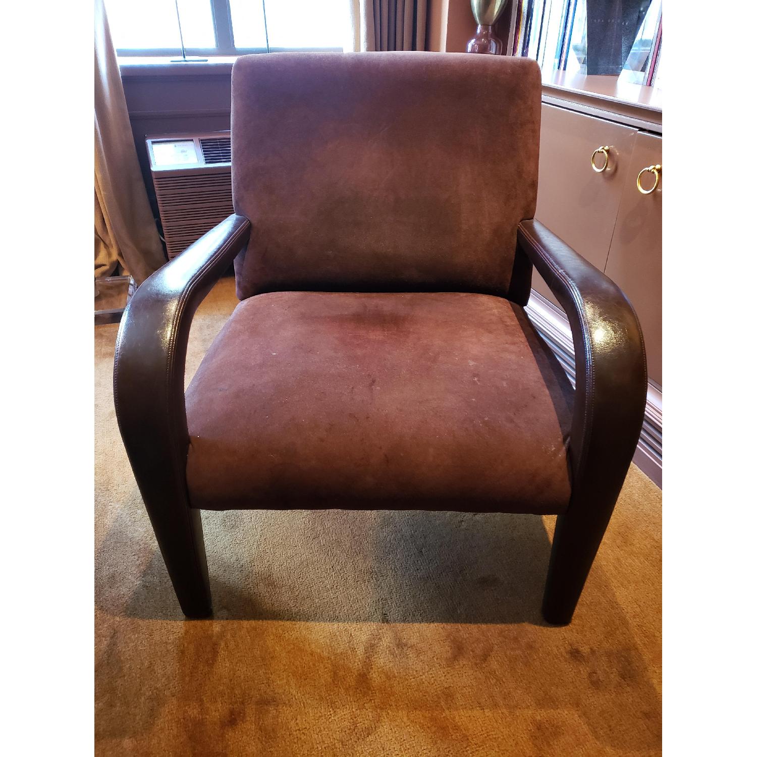 Brown Suede & Leather Arm Chairs - AptDeco