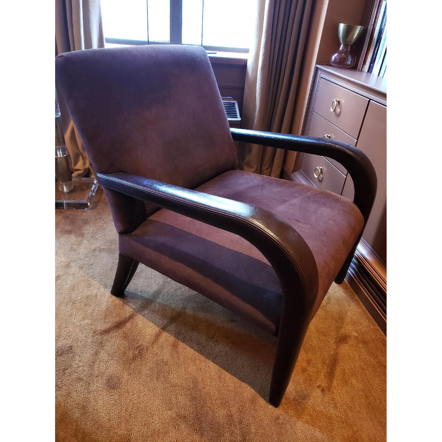 Brown Suede & Leather Arm Chairs - AptDeco