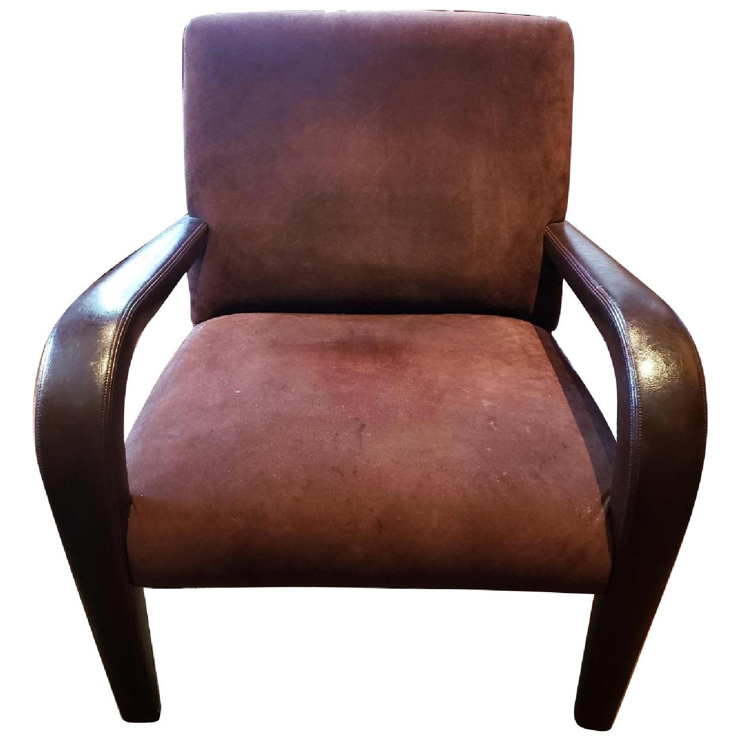 Brown Suede & Leather Arm Chairs - AptDeco