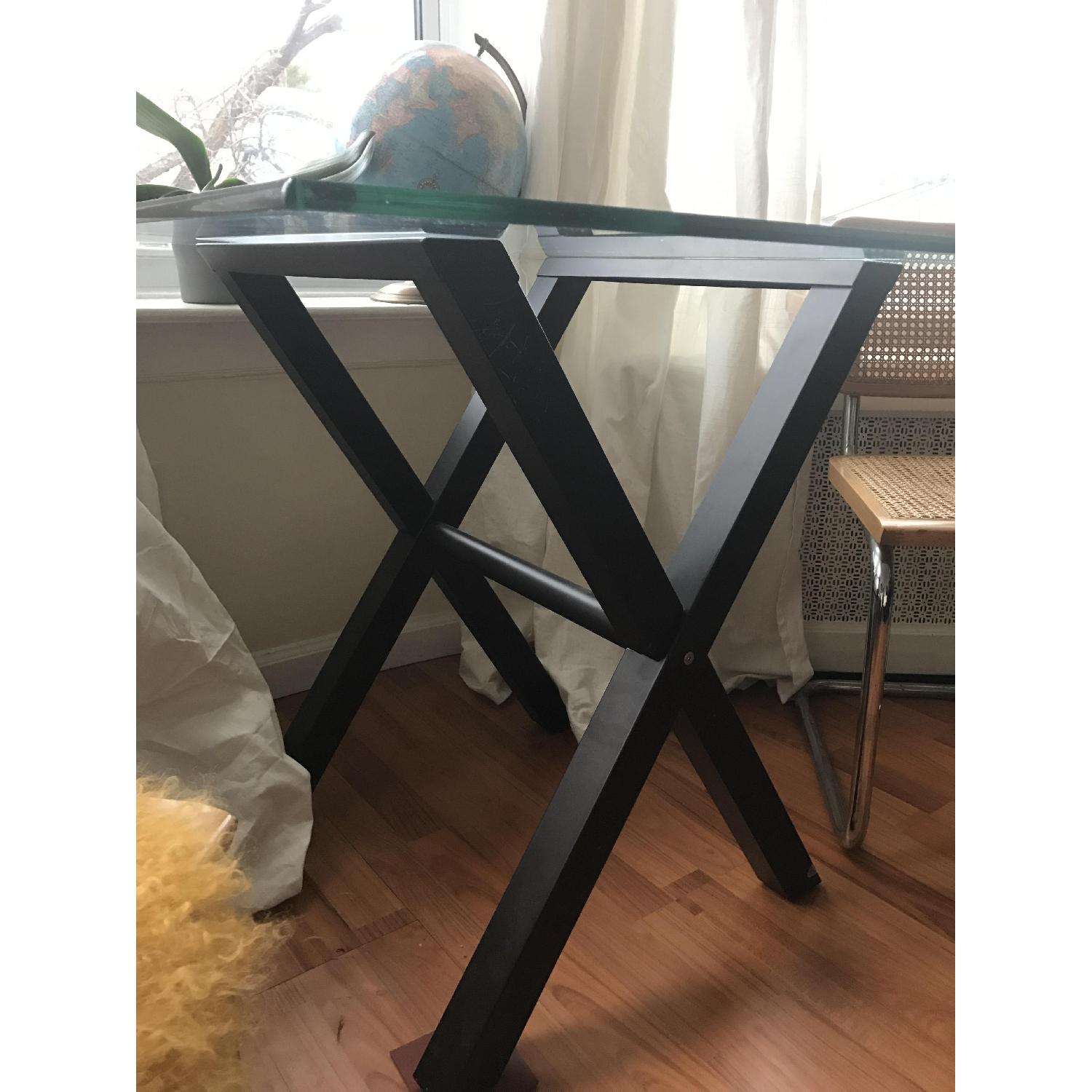 Metal X Frame Base Sining Table w/ Glass Top - AptDeco