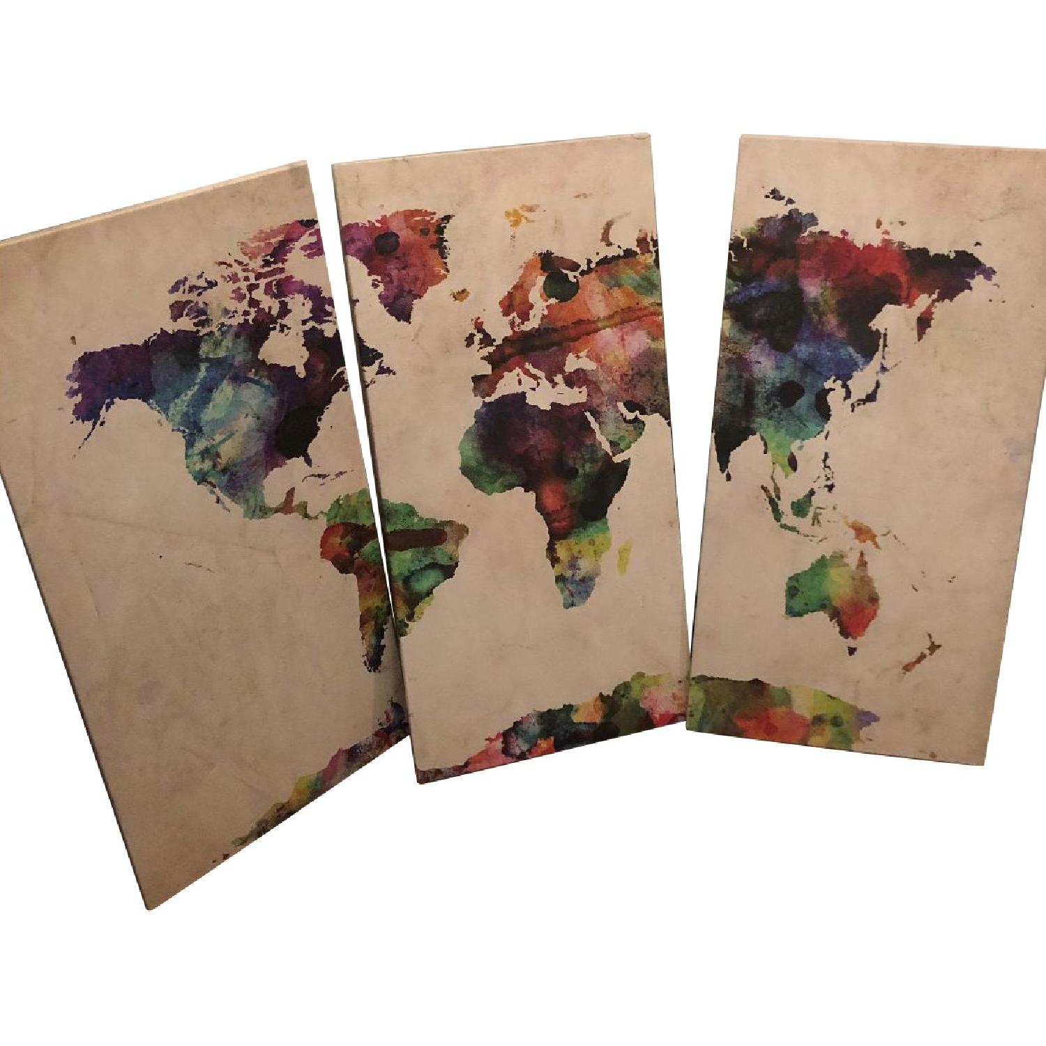 Michael Tompsett 3-Piece World Map Watercolor - AptDeco