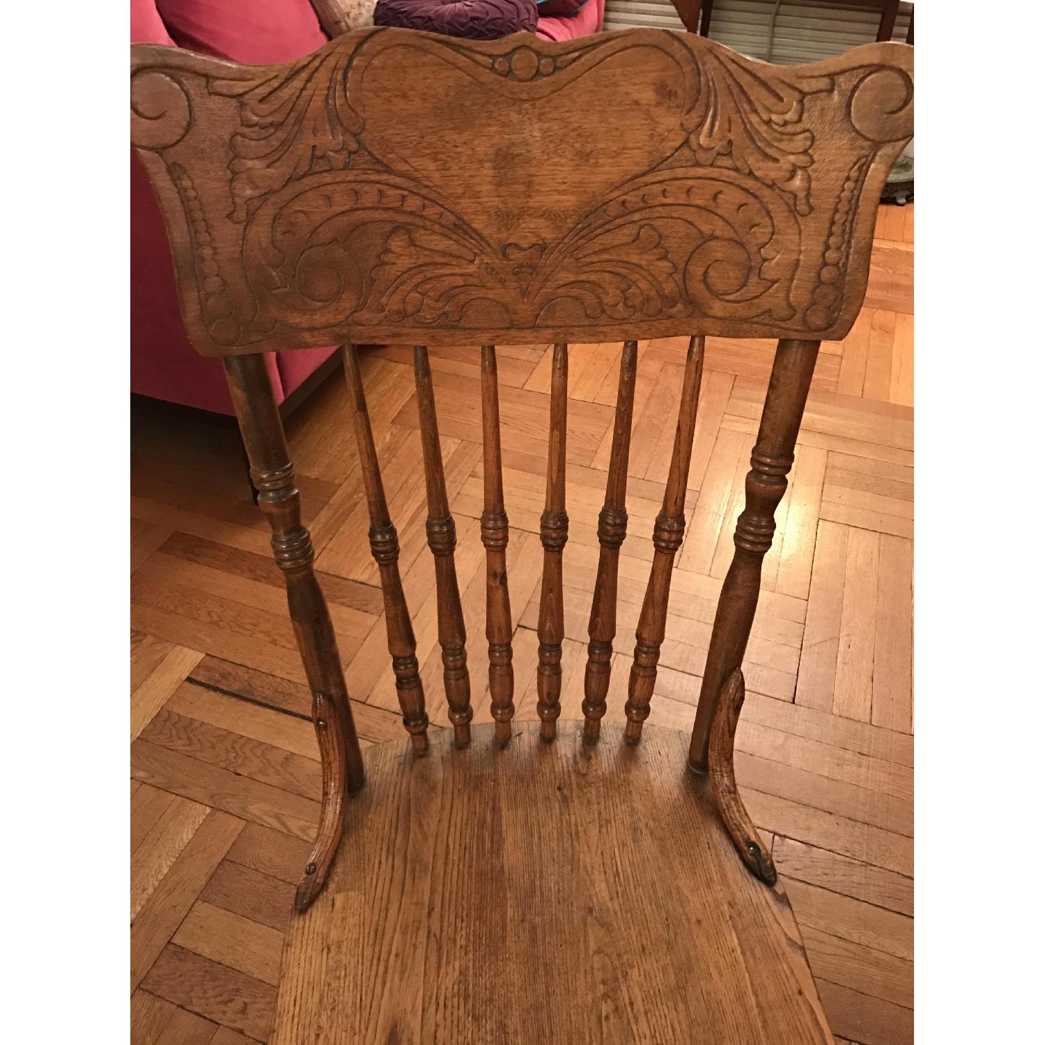 Antique 1900-1910 Pressed Back Oak Spindle Chair - AptDeco