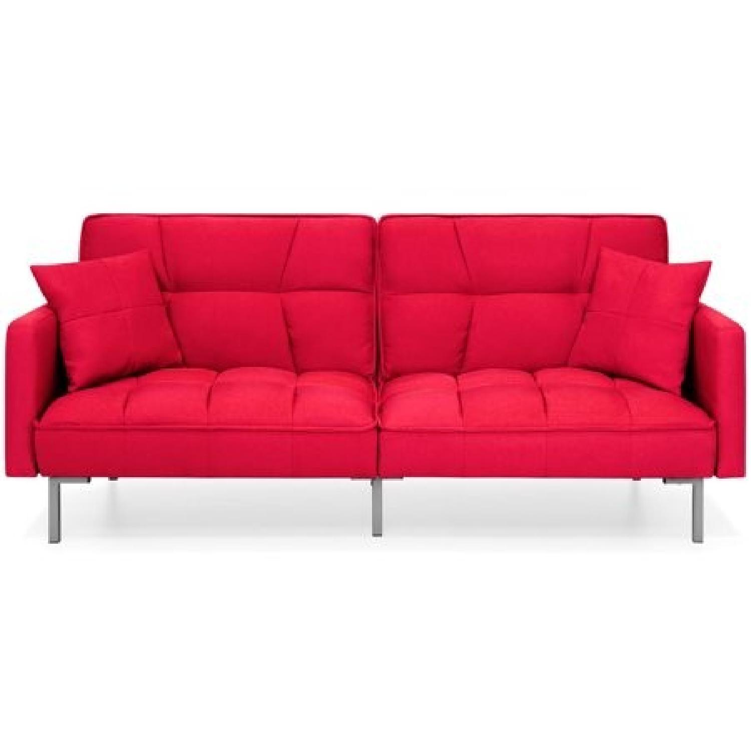 Red Convertible Linen Tufted Futon - AptDeco