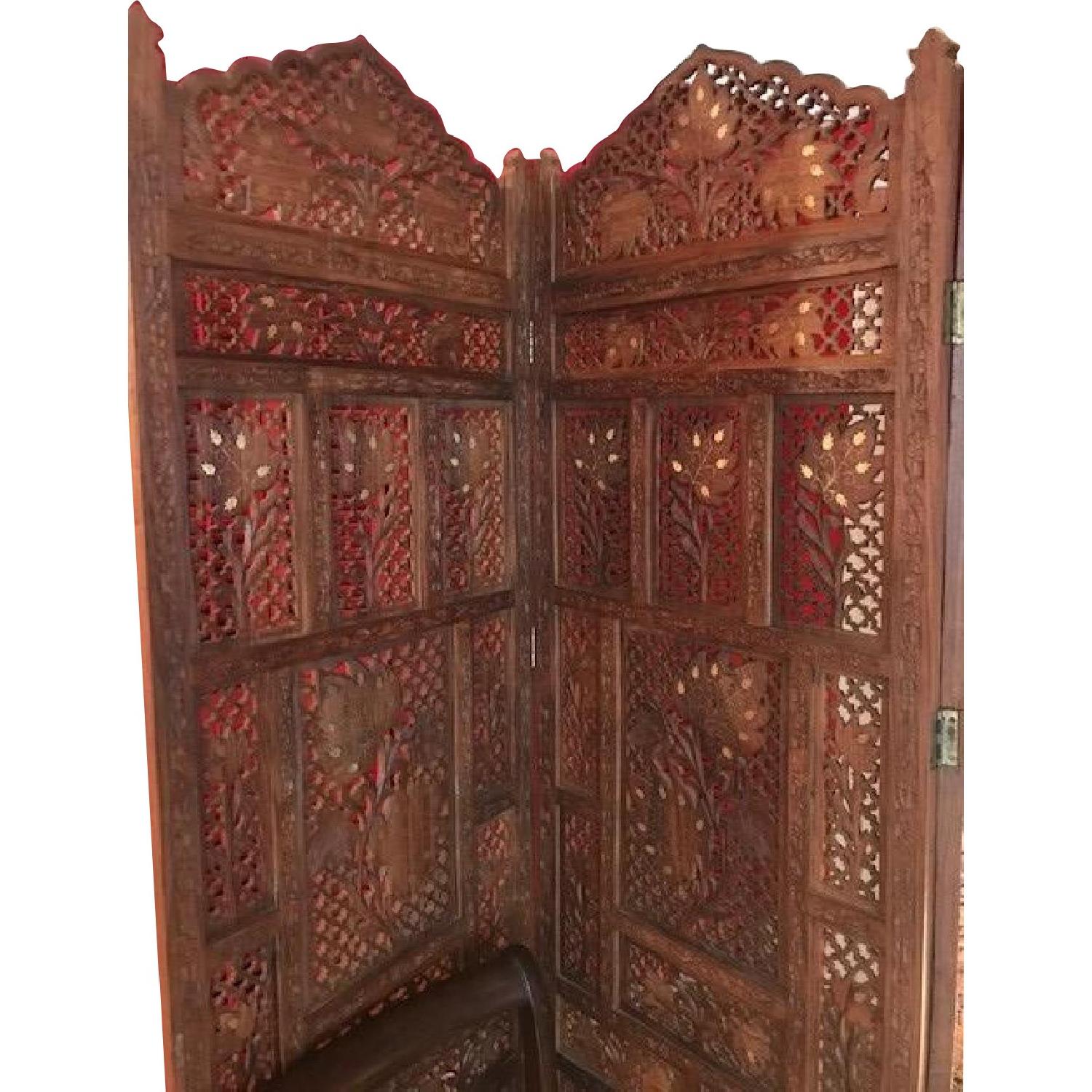 Inlaid Indian Hardwood & Bone Screen - AptDeco
