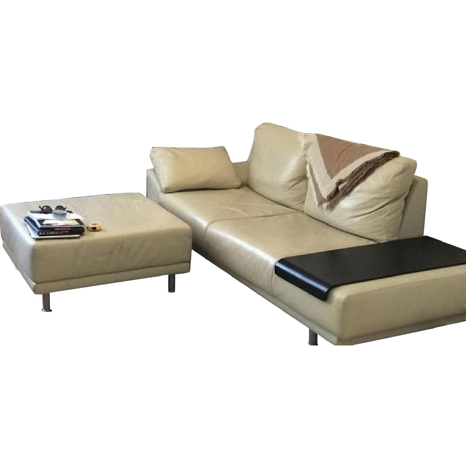 BoConcept Beige Leather Sofa & Ottoman - AptDeco