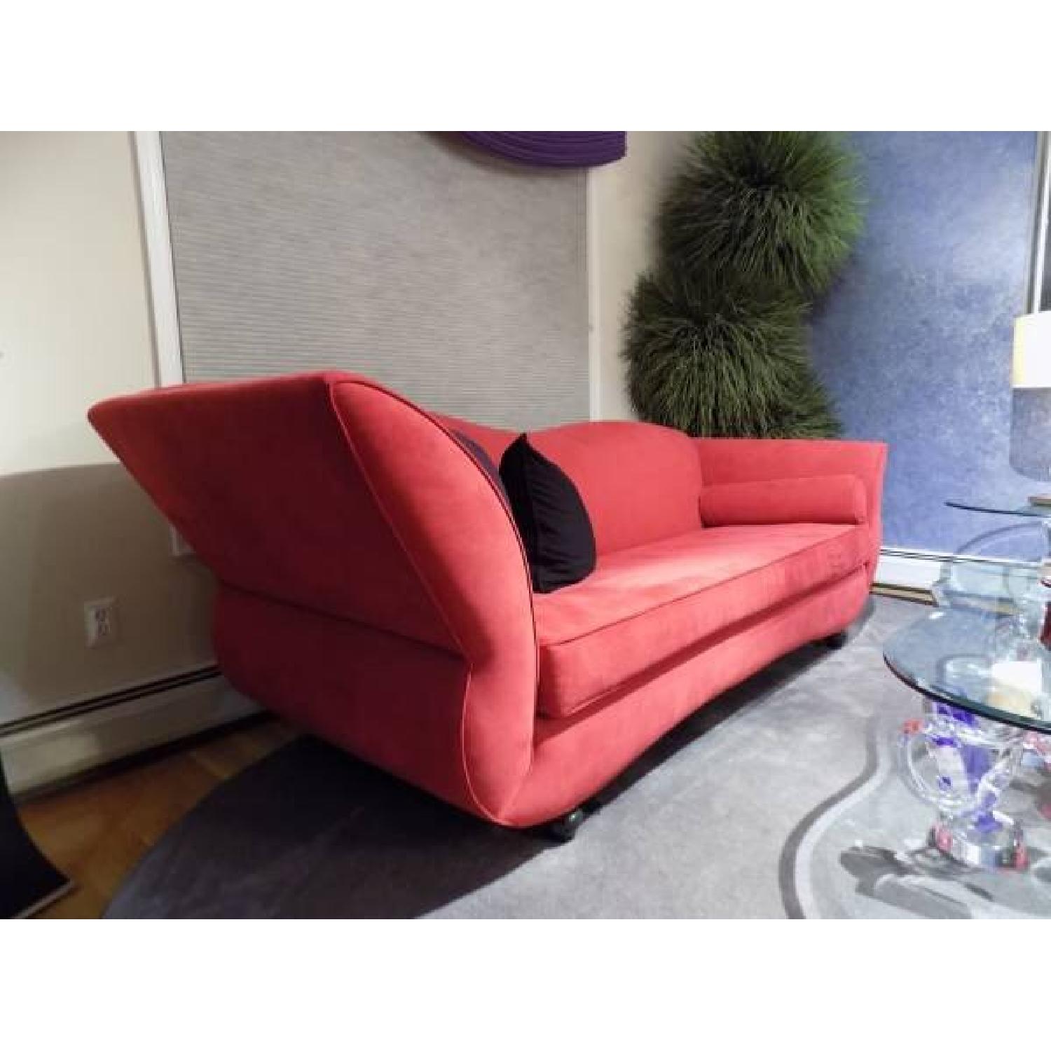 Custom Modern Red Suede Sofa - AptDeco