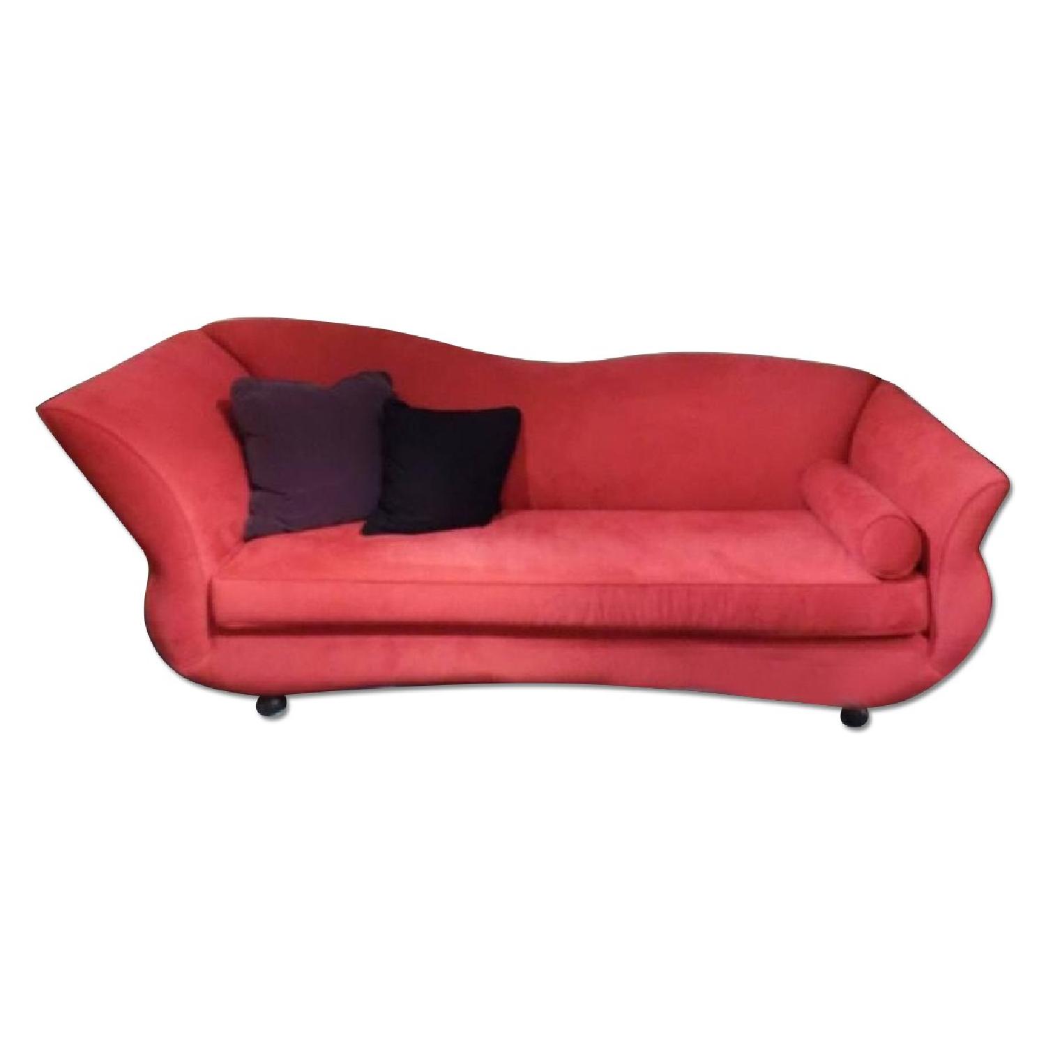 Custom Modern Red Suede Sofa - AptDeco