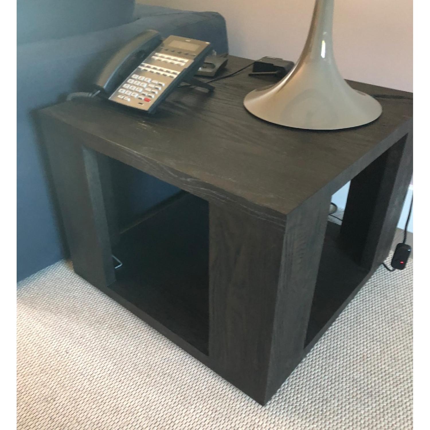 Wood Side Table w/ Center Storage - AptDeco