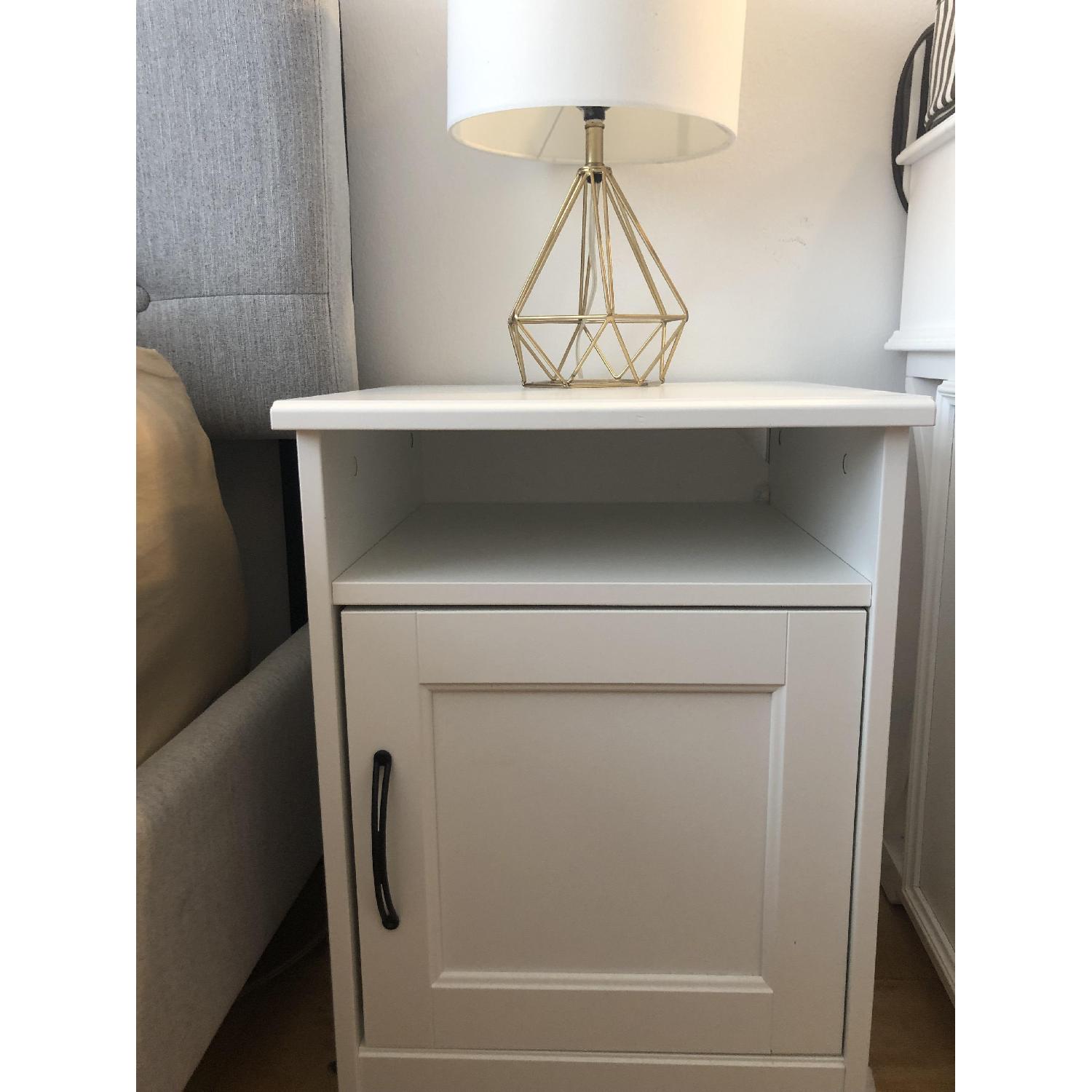 Ikea White Bedside Table w/ Cabinet & Shelf - AptDeco