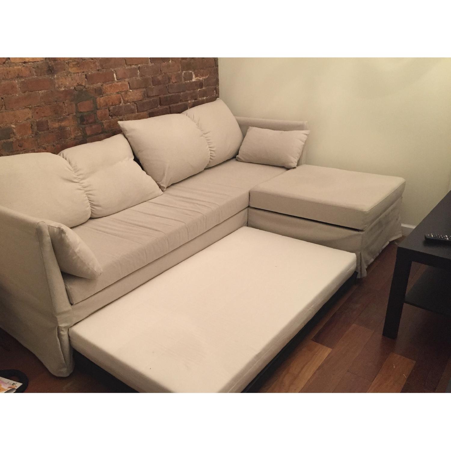 Ikea Sandbacken Beige Sleeper Sectional Sofa - AptDeco