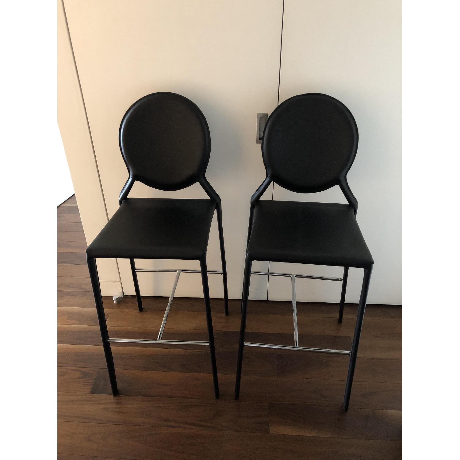 Lulu and Georgia Black Leather Bar Stools - AptDeco