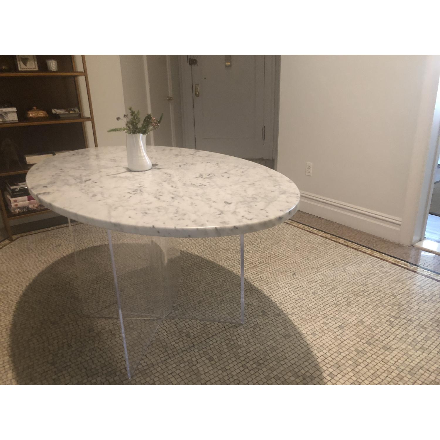 Mid Century Modern Marble Table w/ Plexiglass Base - AptDeco