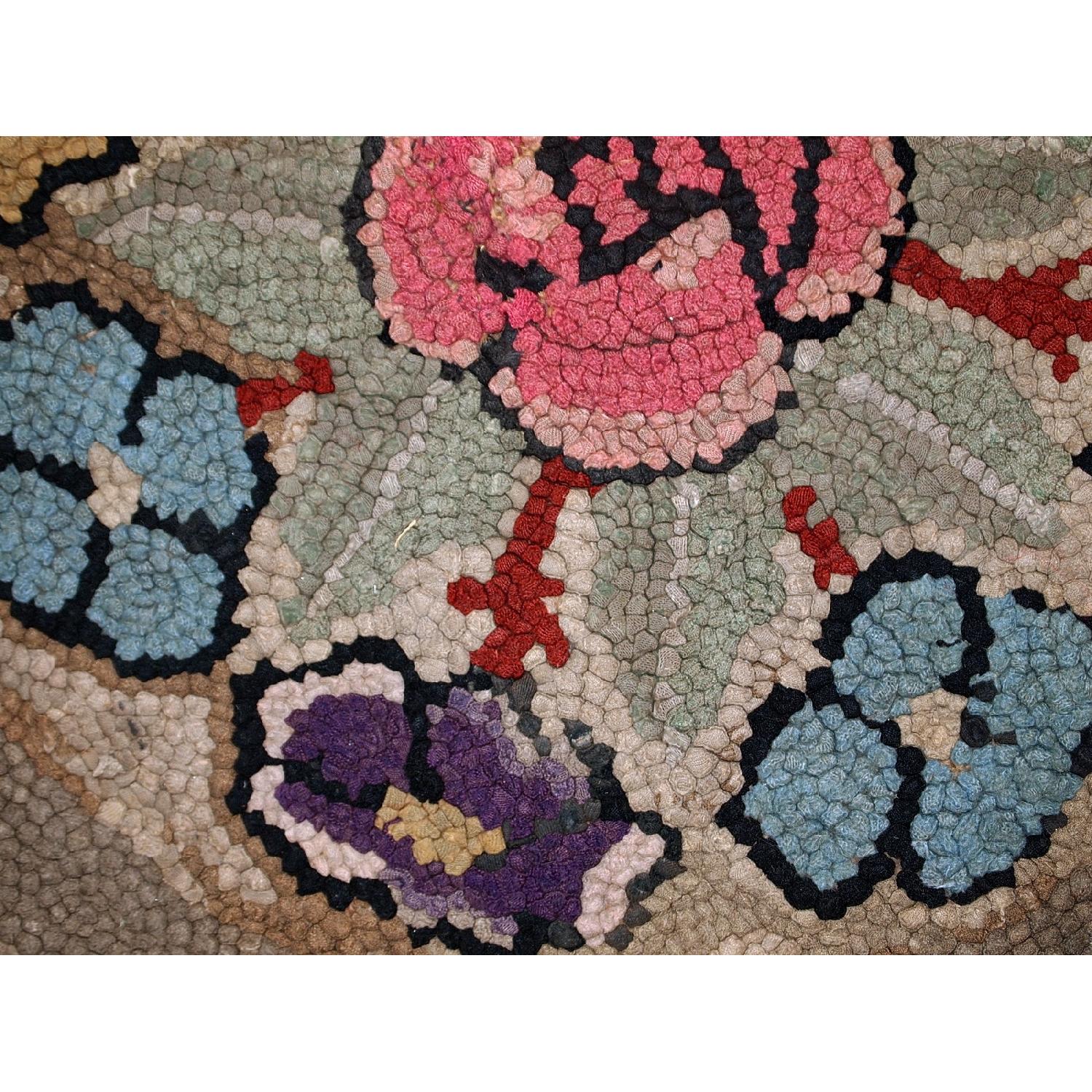 Antique Hand Made Round American Hooked Rug - AptDeco