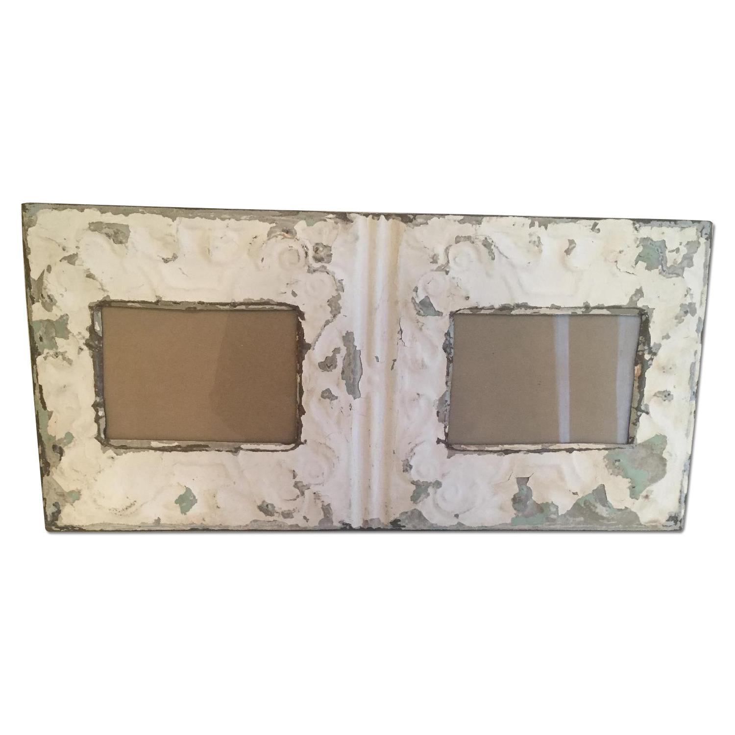 Vintage White Wooden & Tin Frame - AptDeco
