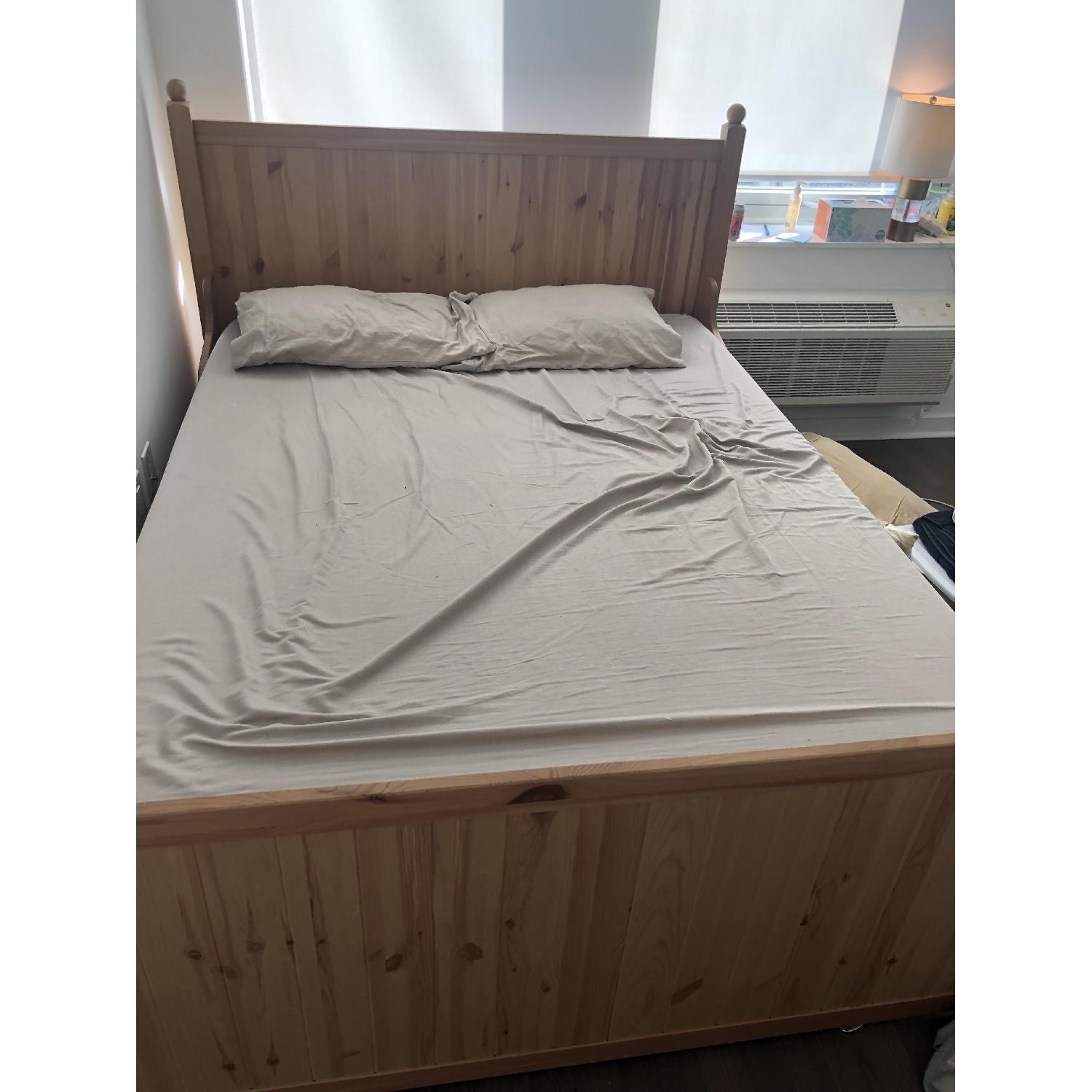 Ikea Hurdal Rustic Wood Queen Bed - AptDeco