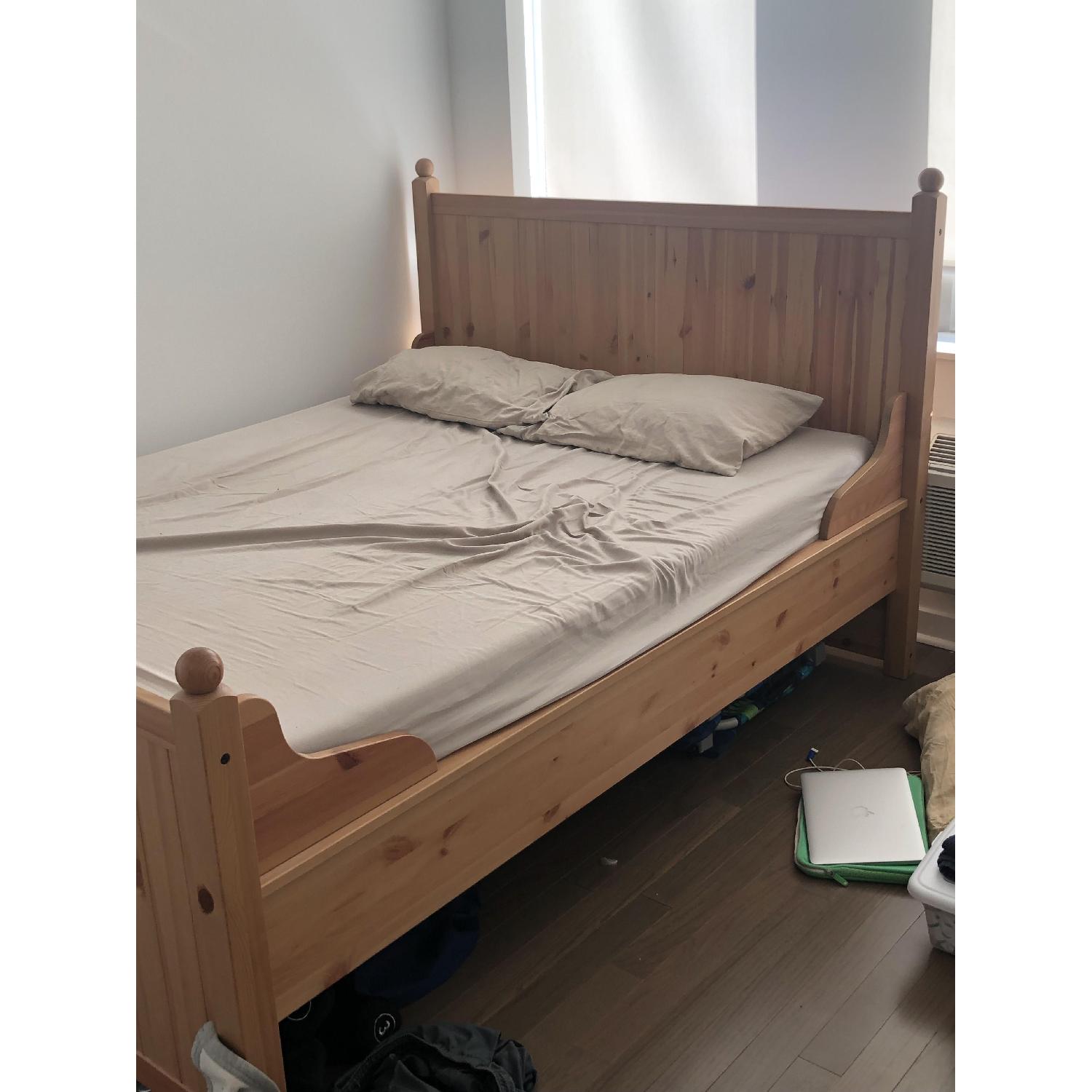 Ikea Hurdal Rustic Wood Queen Bed - AptDeco