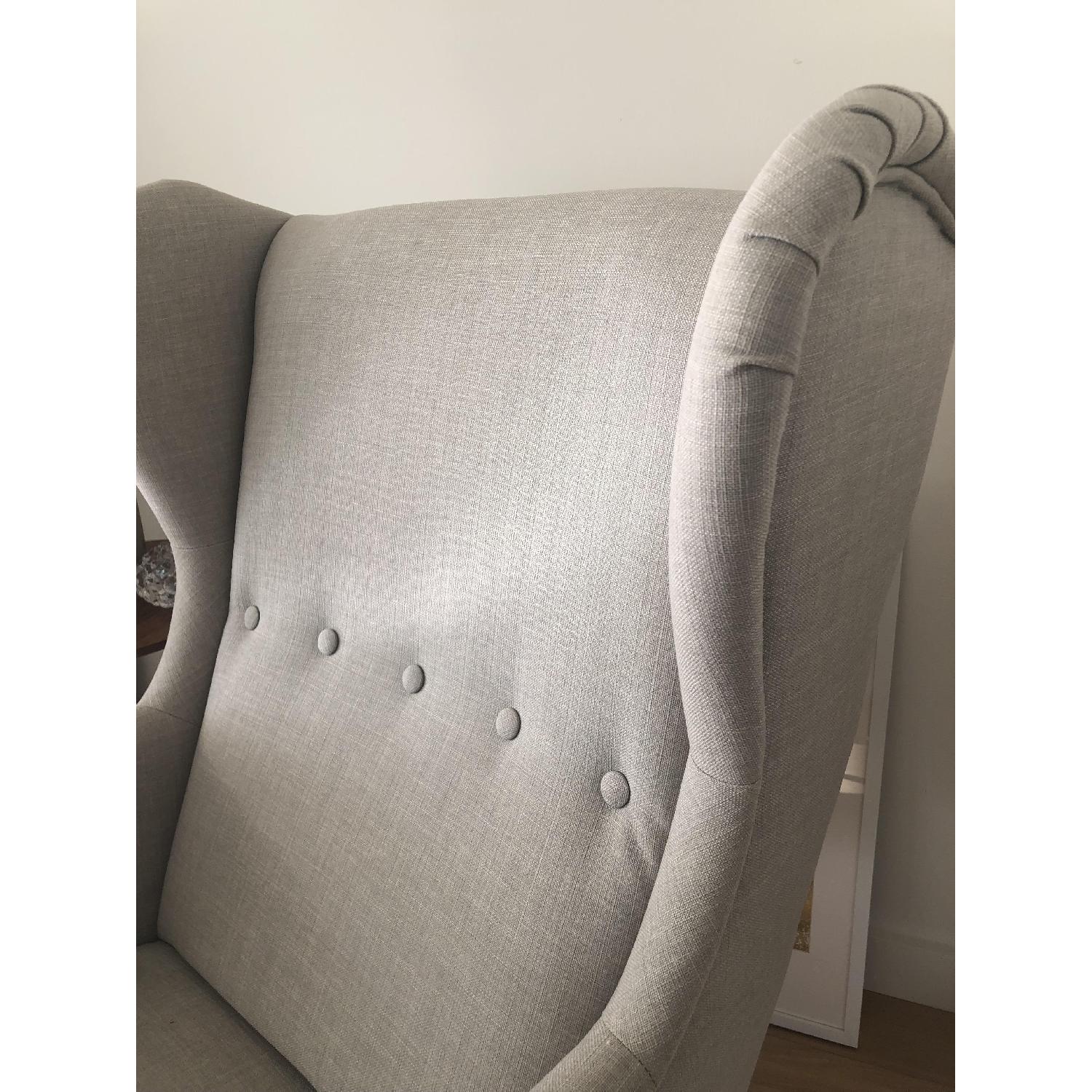 Ikea Strandmon Light Grey Wing Chair w/ Custom Walnut Legs - AptDeco