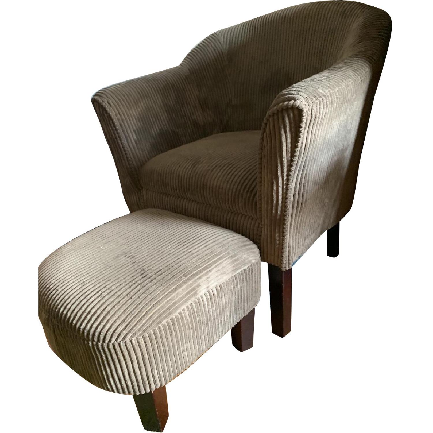 Beige Microfiber Chair w/ Matching Footstool - AptDeco