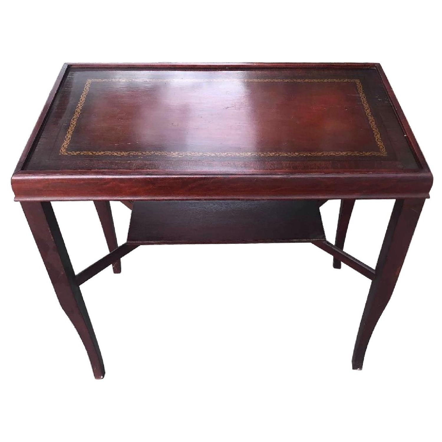 Antique 1940s Mahogany Leather Top Side Table - AptDeco