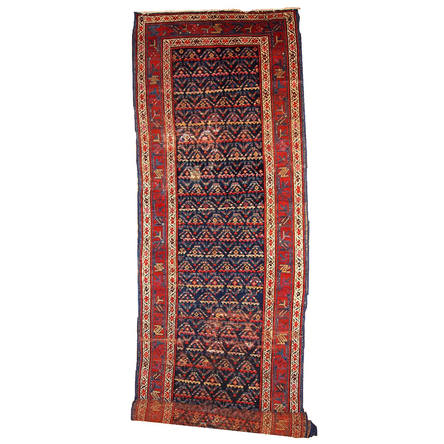 Antique Handmade Persian Kurdish Distressed Runner Rug - AptDeco