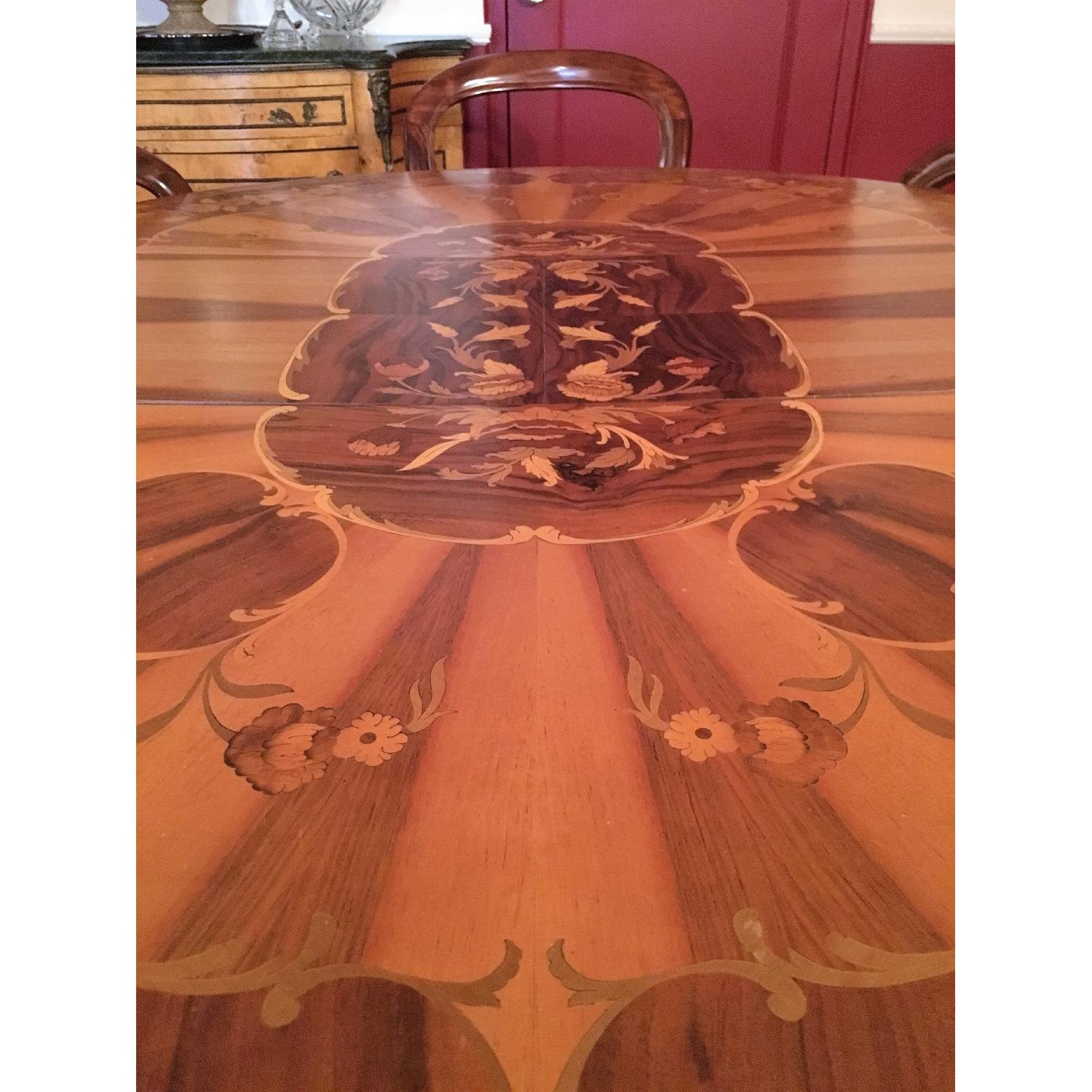Vintage Belgian Marquetry Dining Table w/ 6 Reproduction Chairs - AptDeco